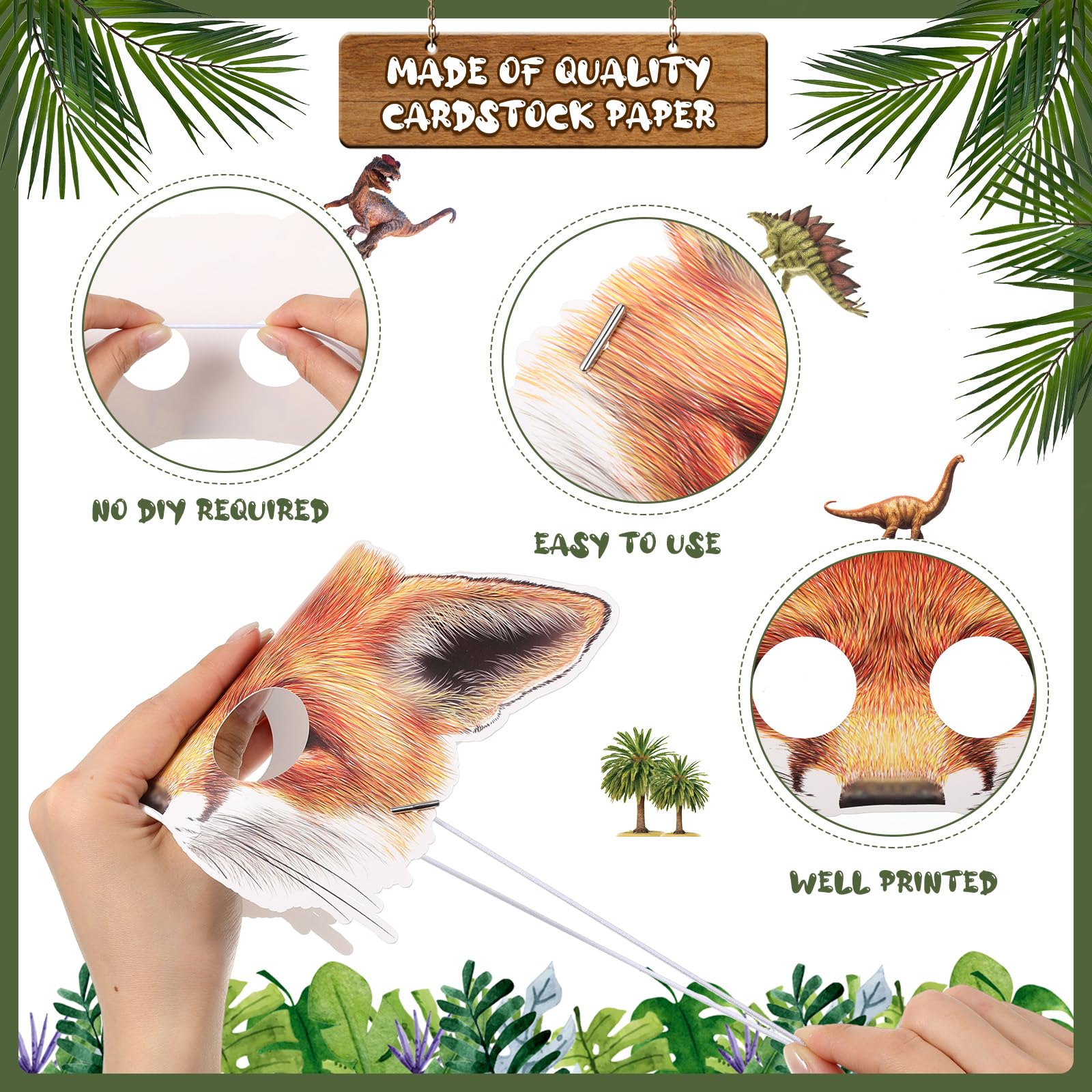 Snapklik.com : 16 Pieces Safari Animal Face Masks, Jungle Forest Zoo ...