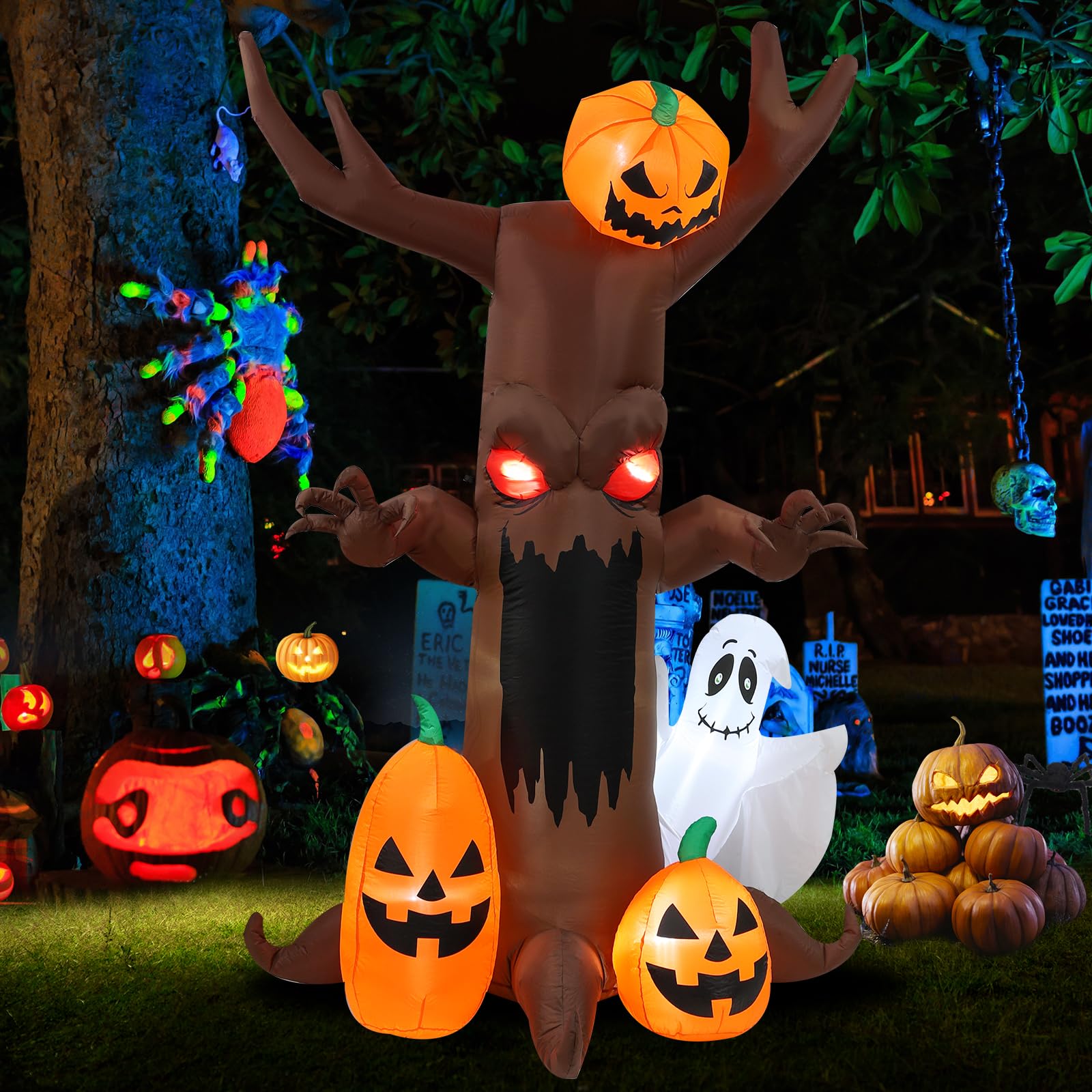9ft Pumpkin Ghost Tree Halloween Inflatable Outdoor Decoration ...