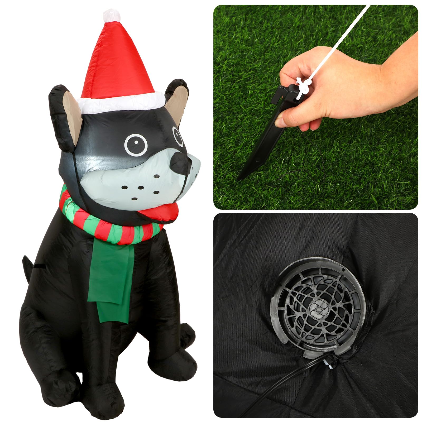 Snapklik.com : 5ft Christmas Inflatables LED Lighted French Dog Wearing ...