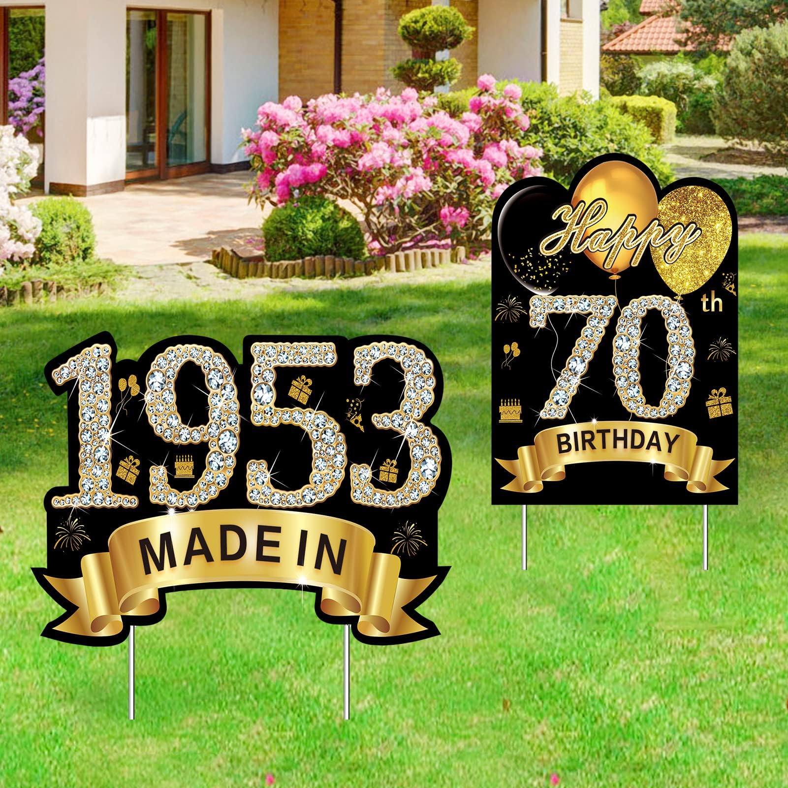 Amazon.com : 5Pcs Navy Blue 70th Birthday Yard Sign for Men Happy 70 ...