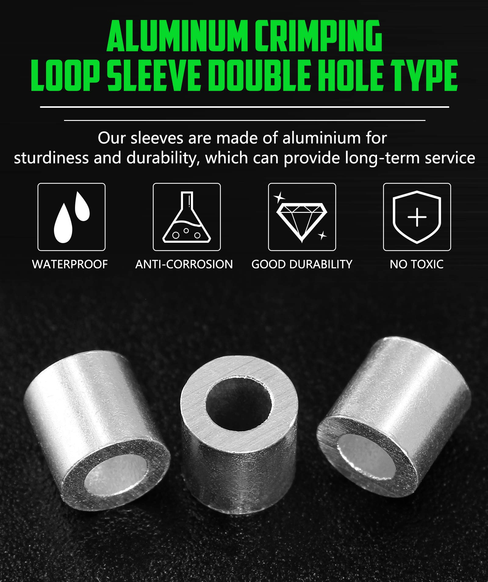 Snapklik.com : PHITUODA 100pcs 1/8 Inch Aluminum Crimping Stop Sleeve ...