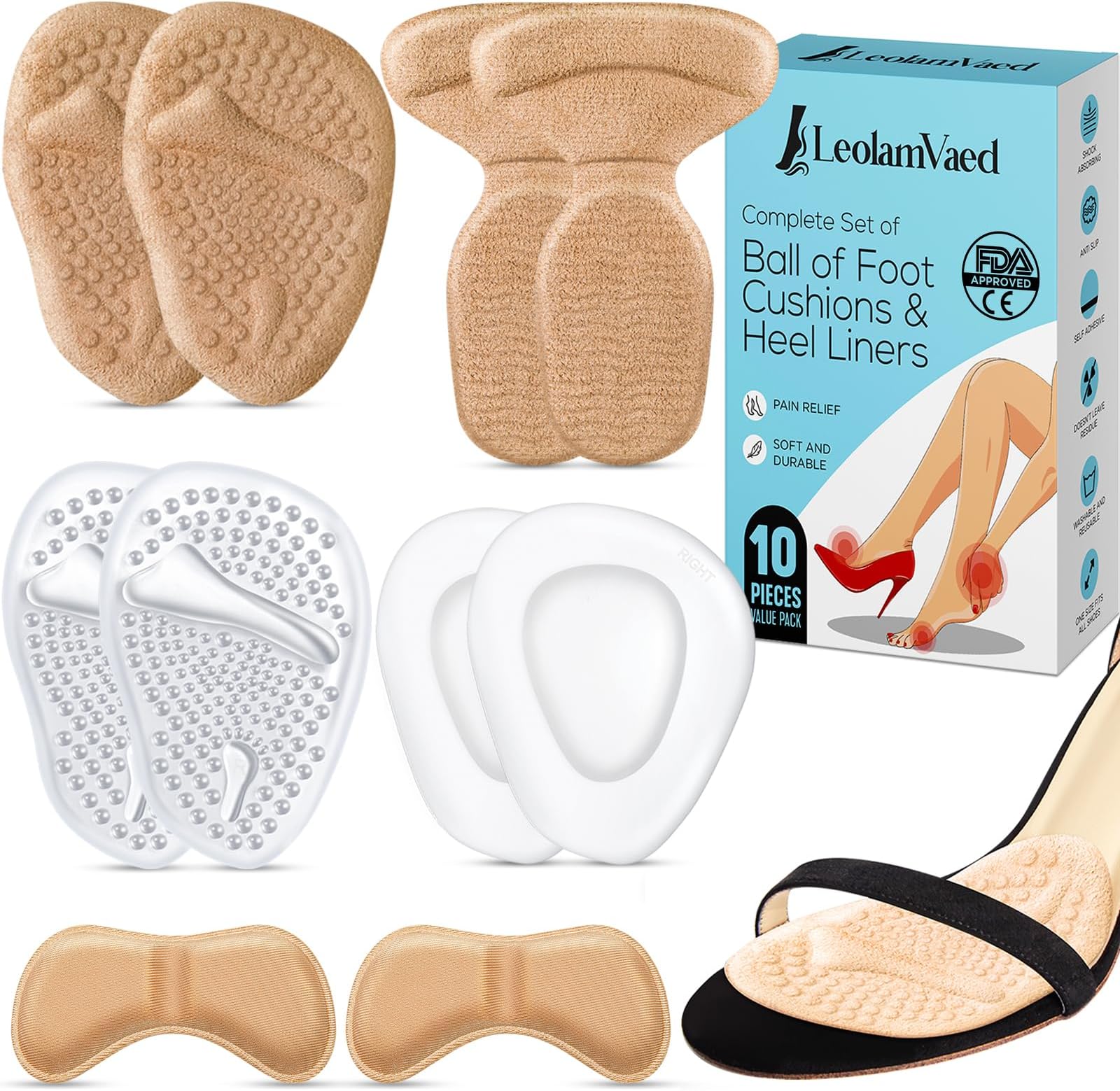 Amazon.com: Riootlnm Metatarsal Pads, Ball of Foot Cushions, Heel Pads ...
