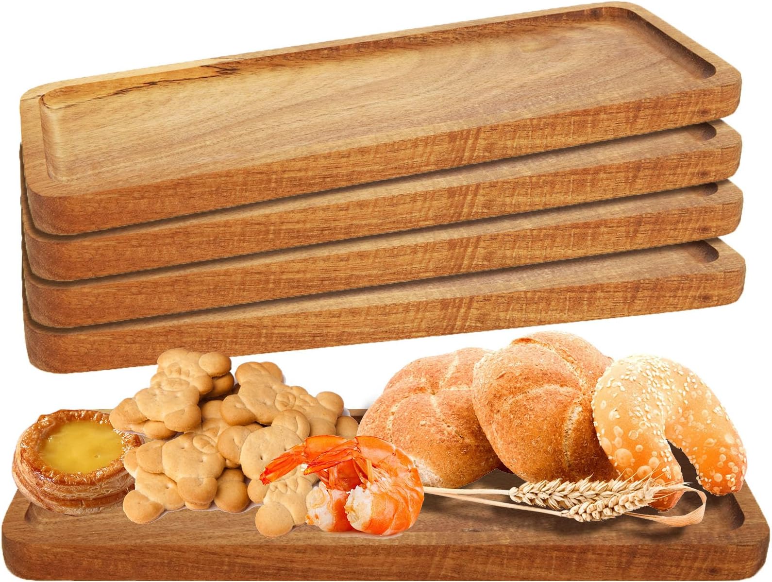 JEUIHAU 4 Pcs Bamboo Tray, Oval Wooden Trays, Large Round Wood Serving ...