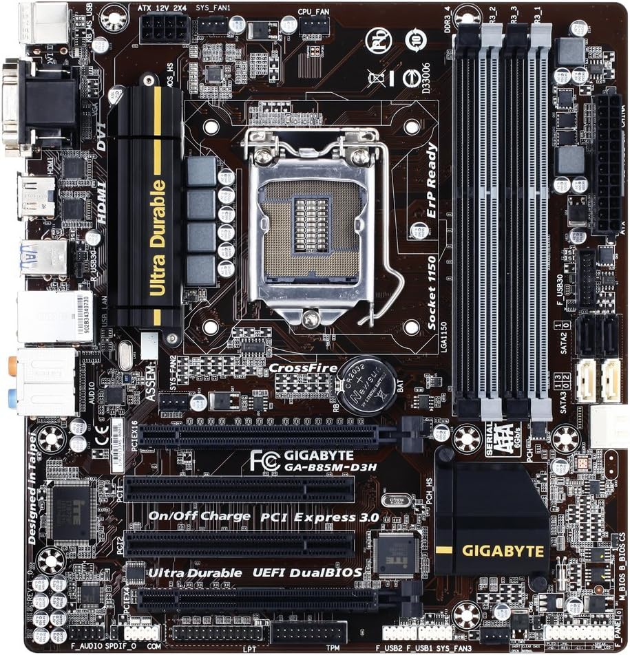 Amazon.com: GIGABYTE GA-B85M-D3H LGA 1150 Intel B85 HDMI SATA 3 USB 3 Micro ATX Motherboard ...