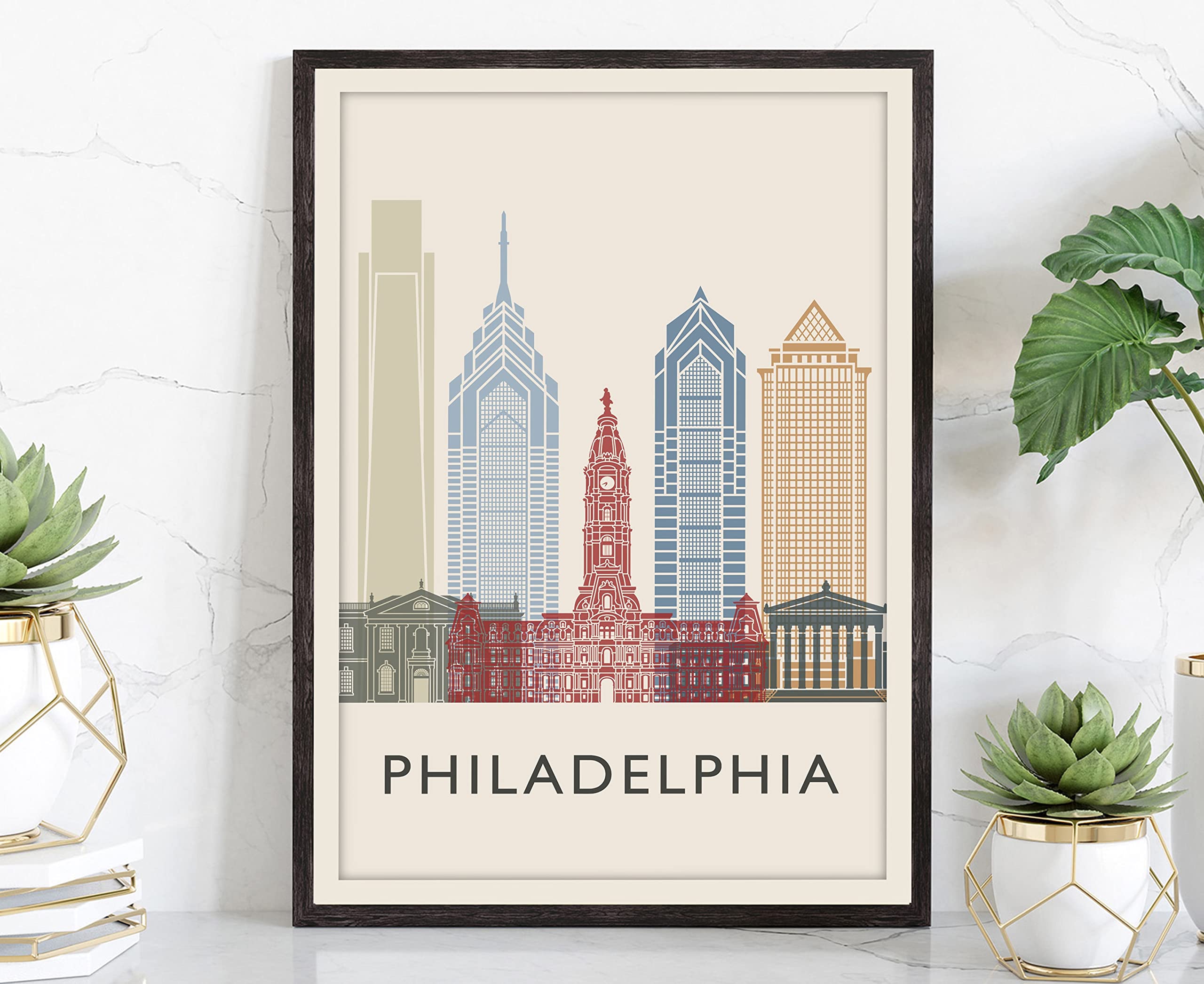 Amazon.com: Philadelphia Illustration Poster, Philadelphia Skyline ...