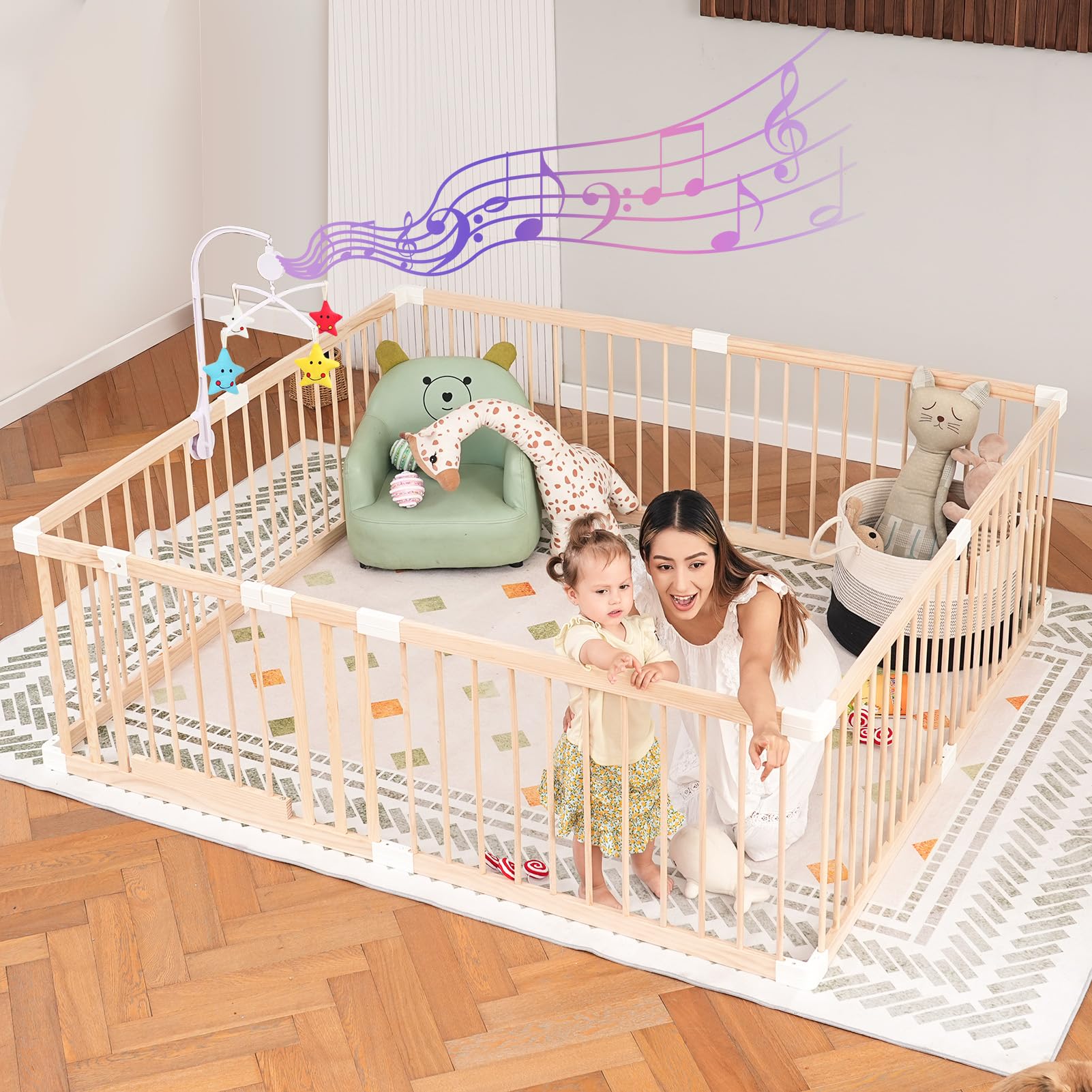 Amazon.com : Wooden Baby Playpen for Babies and Toddlers, Changeable ...