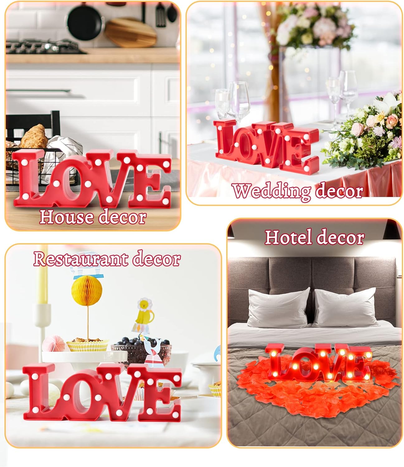 EPN Letrero de amor, letrero con luz LED con 400 pétalos de rosa y 4 ...