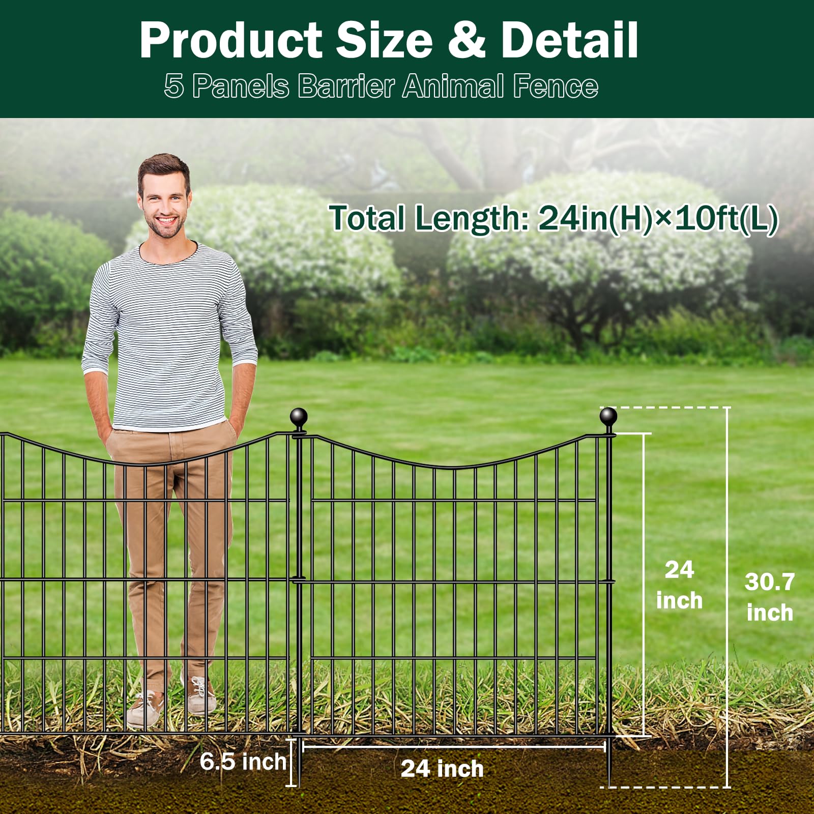 Snapklik.com : 5 Panels No Dig Dog Fence Outdoor For Yard, 24 In