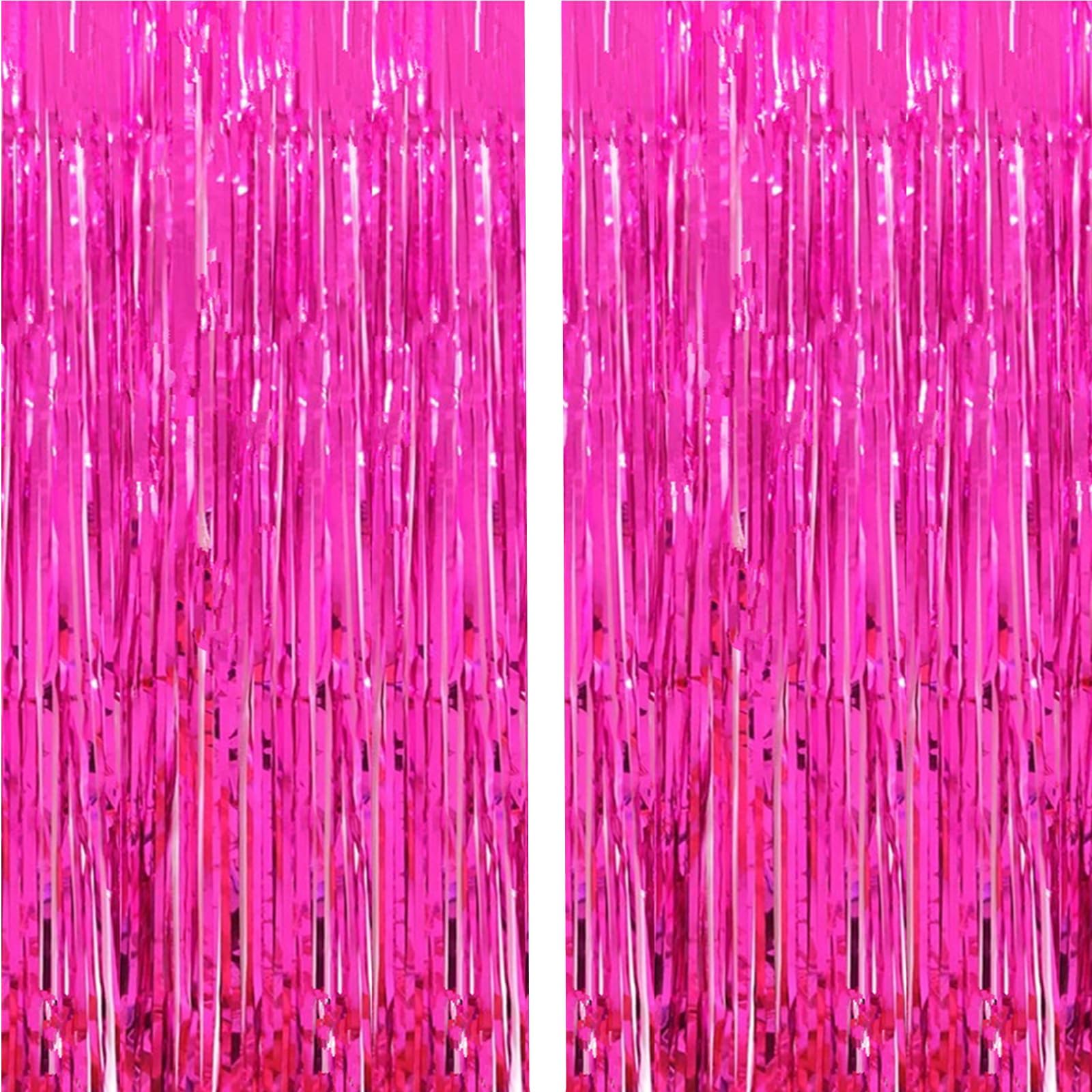 Amazon.com: 2 Pcs 3.2ft x 8.2ft Shiny Hot Pink Metallic Tinsel Foil ...