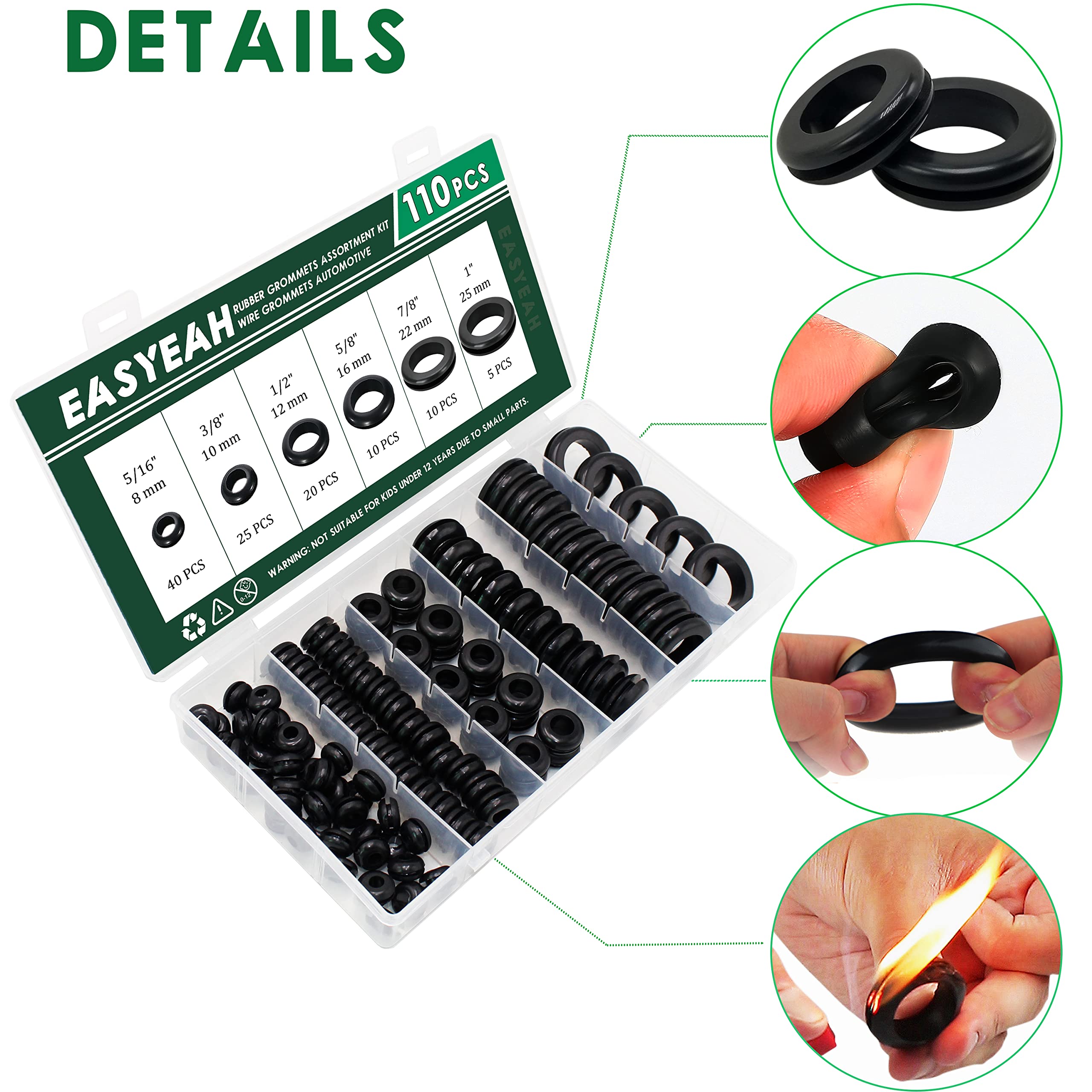 Snapklik.com : EASYEAH 110 PCS Rubber Grommets For Wiring - Rubber ...