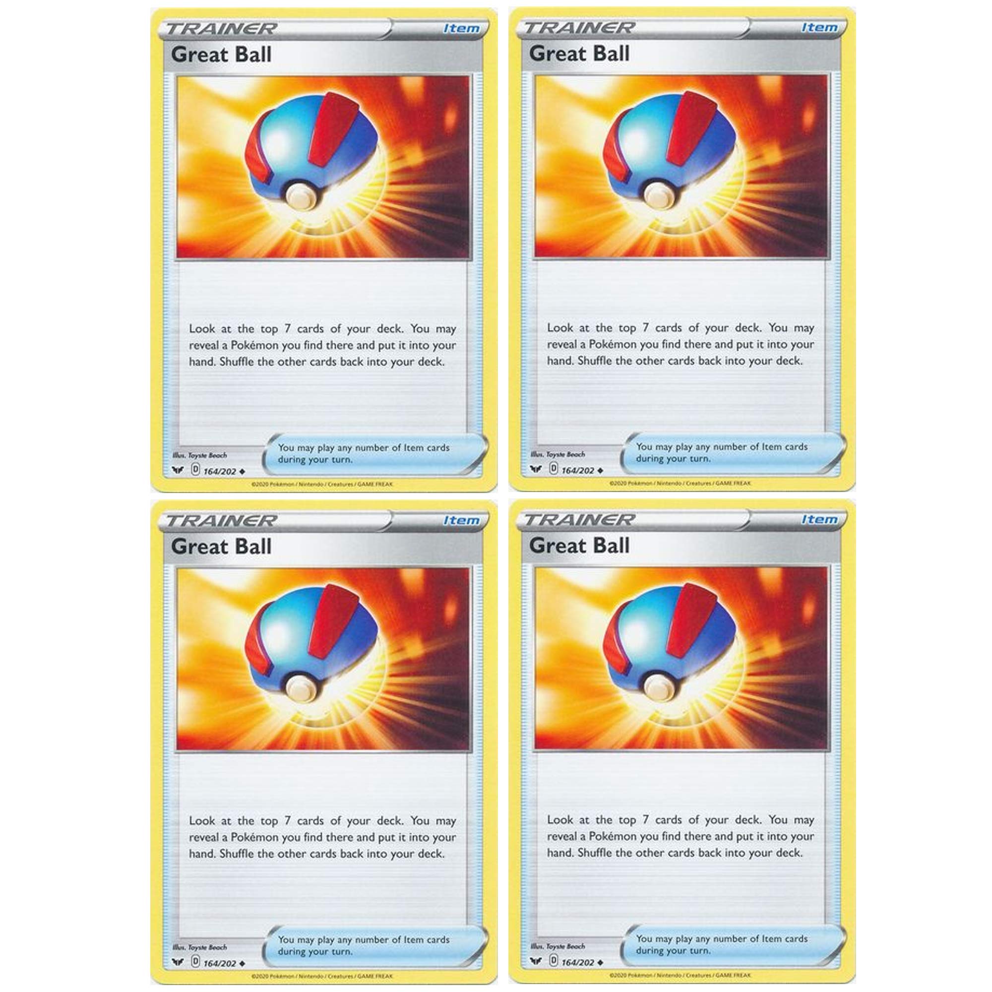 Amazon.com: Pokemon Card - Great Ball - Sword and Shield Base - x4 Card ...