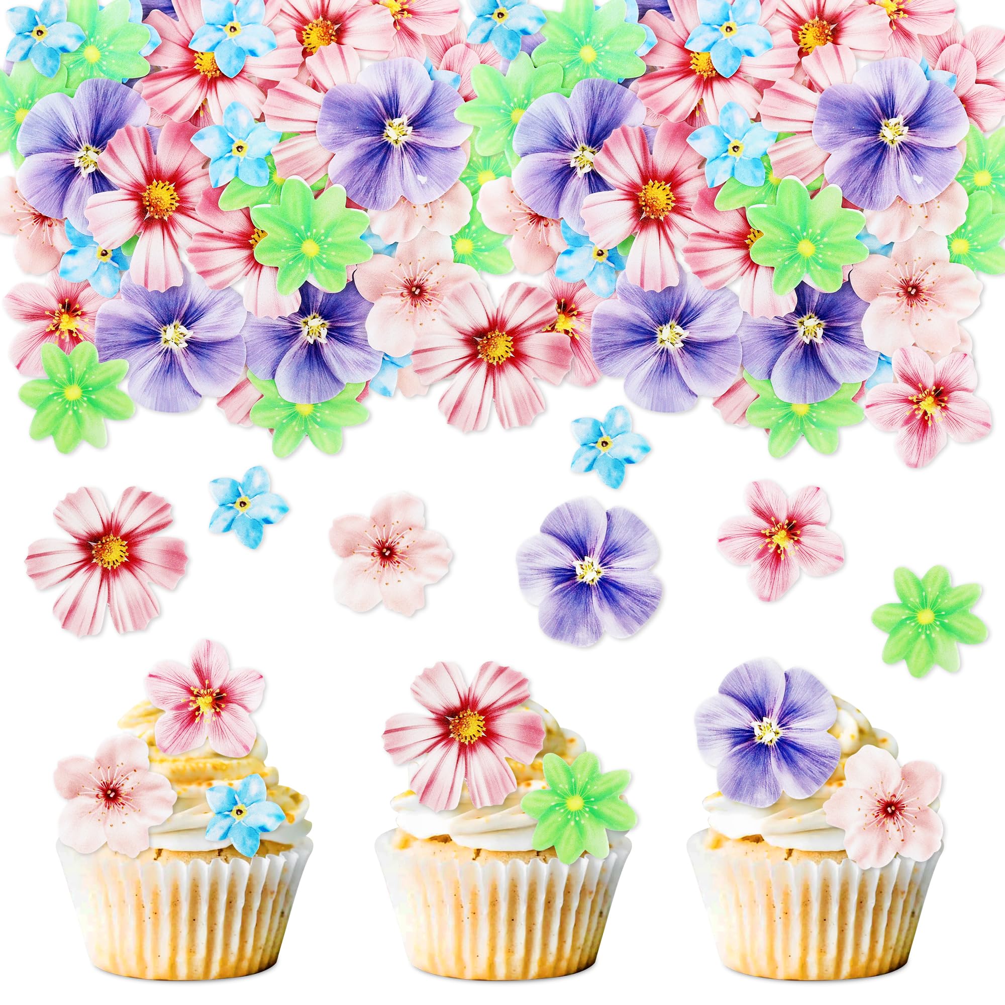 Amazon.com: Keaziu 40 Pack Edible Flower Cupcake Toppers Edible Wafar ...