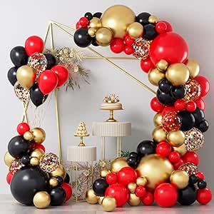 Amazon.com: COKAOBE Red Black and Gold Balloons Garland Kit, 124pcs Red Black Metallic Gold ...