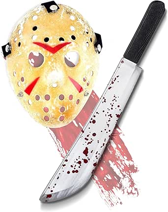 Amazon.com: Horror Hockey Mask & Bloody Machete Prop Set - Creepy ...