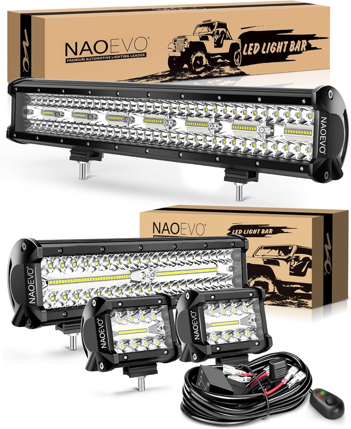 Amazon.com: NAOEVO 12 inch Led Light Bar and 2PCS 4Inch LED Pod Lights ...
