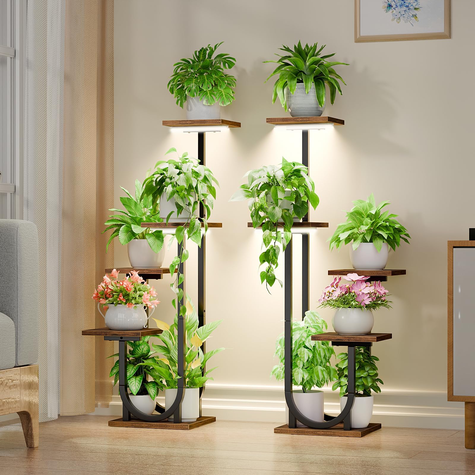 Amazon.com: Plant Stand Indoor with Grow Light, 2-Pack Metal Plant ...