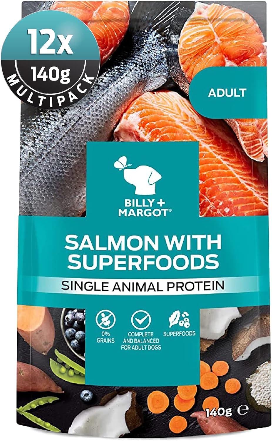 Billy + Margot Grain Free Wet Dog Food, Pack of 12 x 140g Pouches, All ...