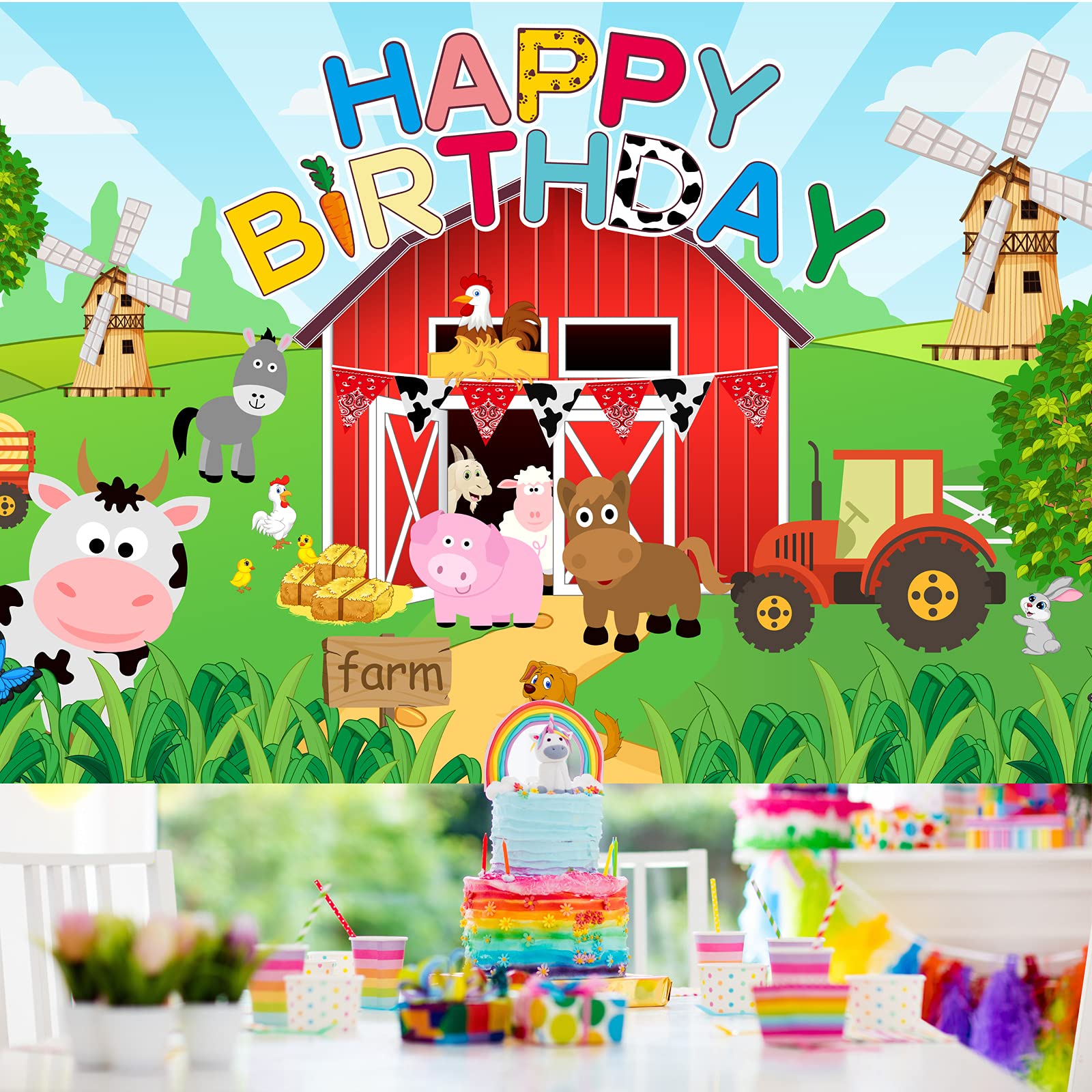 Farm Birthday Party Supplies Farm Animal Birthday Party Backdrop Happy ...