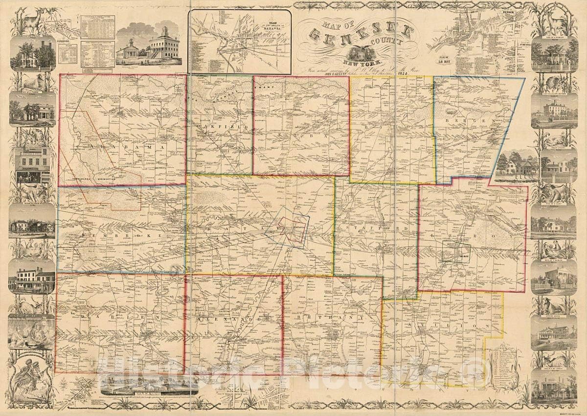 Amazon.com: Historic 1854 Wall Map - Map of Genesee County, New York ...