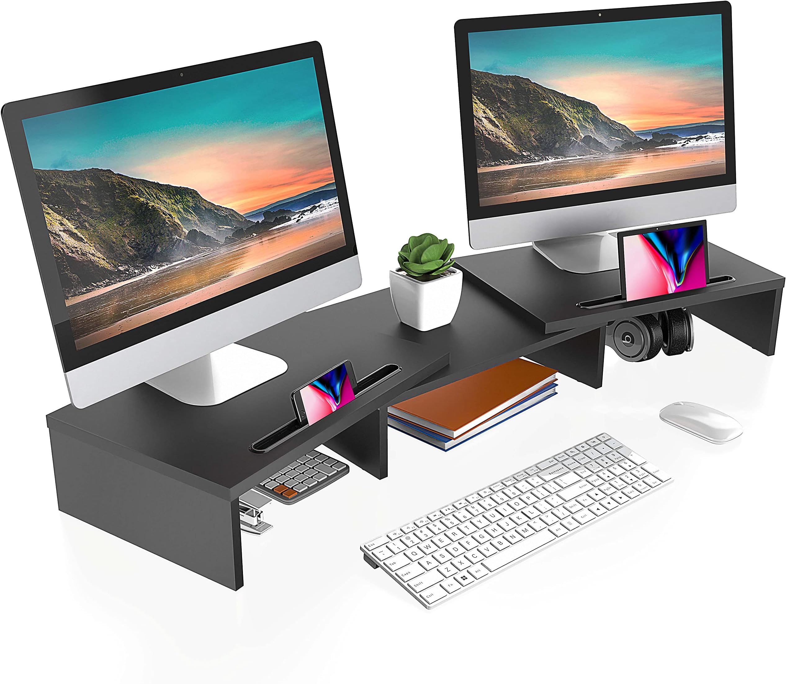 Amazon.com: FITUEYES Dual Monitor Stand & 4 Tier Desk Organizer for ...