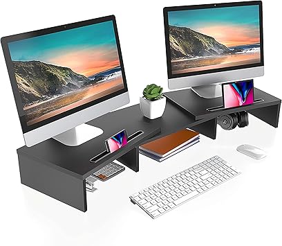 Amazon.com: FITUEYES Dual Monitor Stand – 3 Shelf Computer Monitor ...
