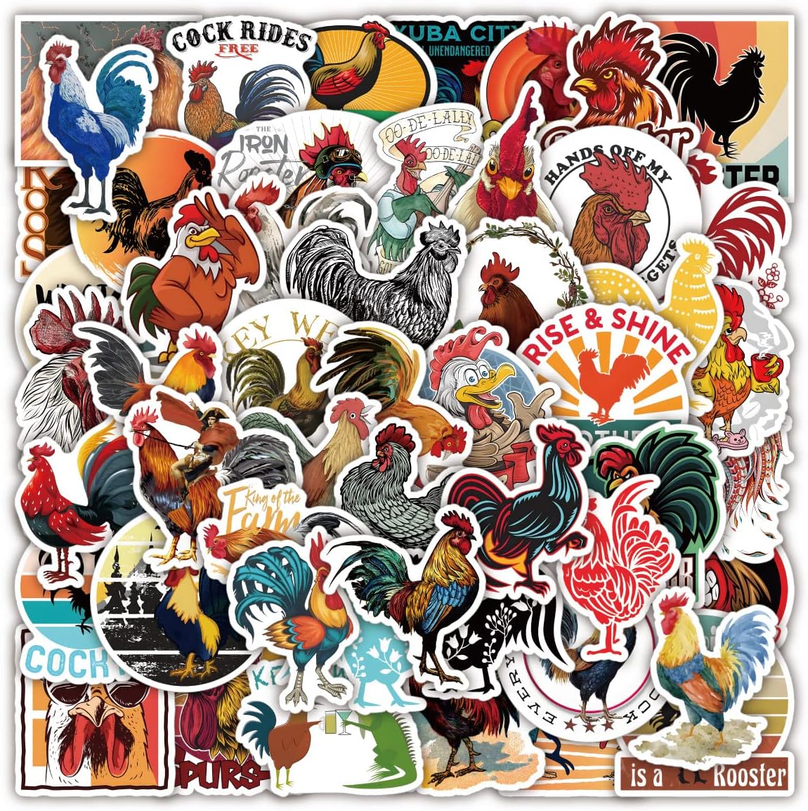 Rooster Stickers 50Pcs Vinyl Cute Animal Sticker for Laptop Water ...