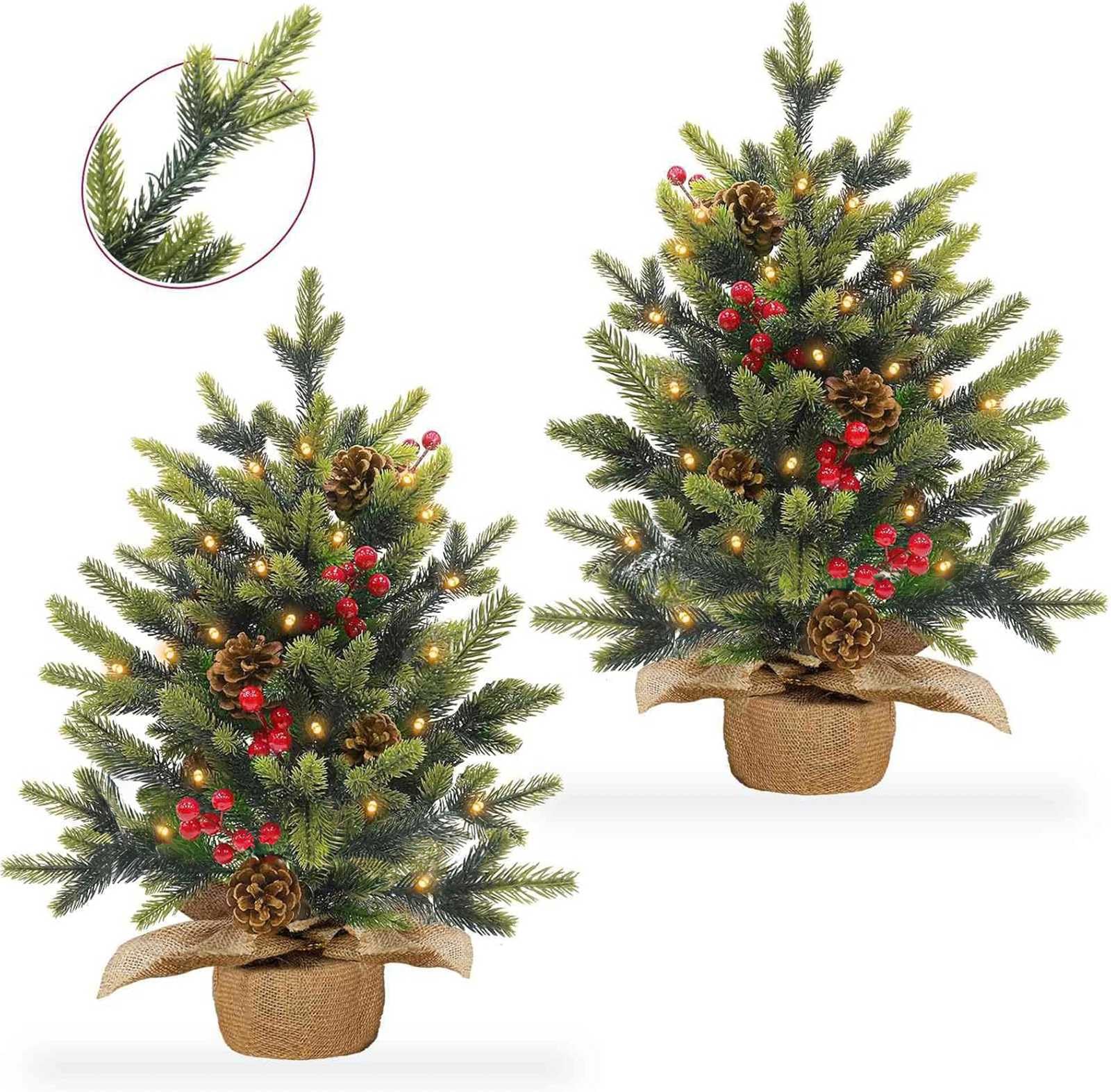 Amazon.com: 2 Pack 24 Inch Tabletop Small Christmas Trees with Lights ...