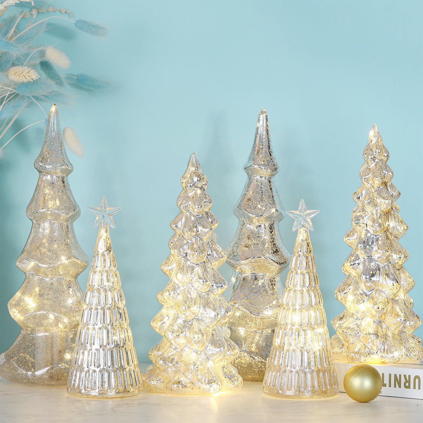 Amazon.com: LOYIM 6 Pcs Mercury Glass Christmas Tree Silver Plate Glass ...