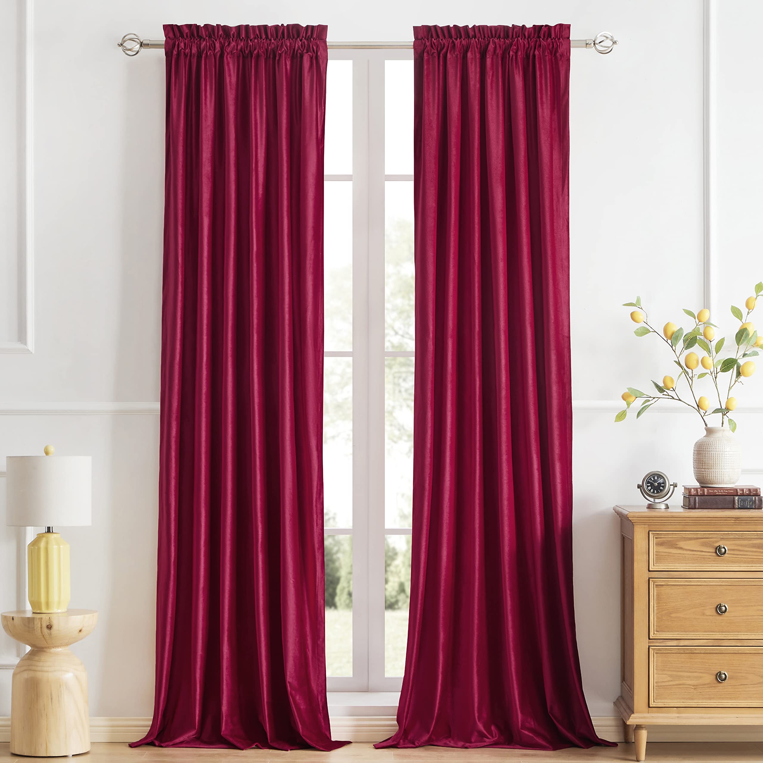 PRIMROSE Red Curtains for Living Room Decorative Velvet 120 inch Length ...
