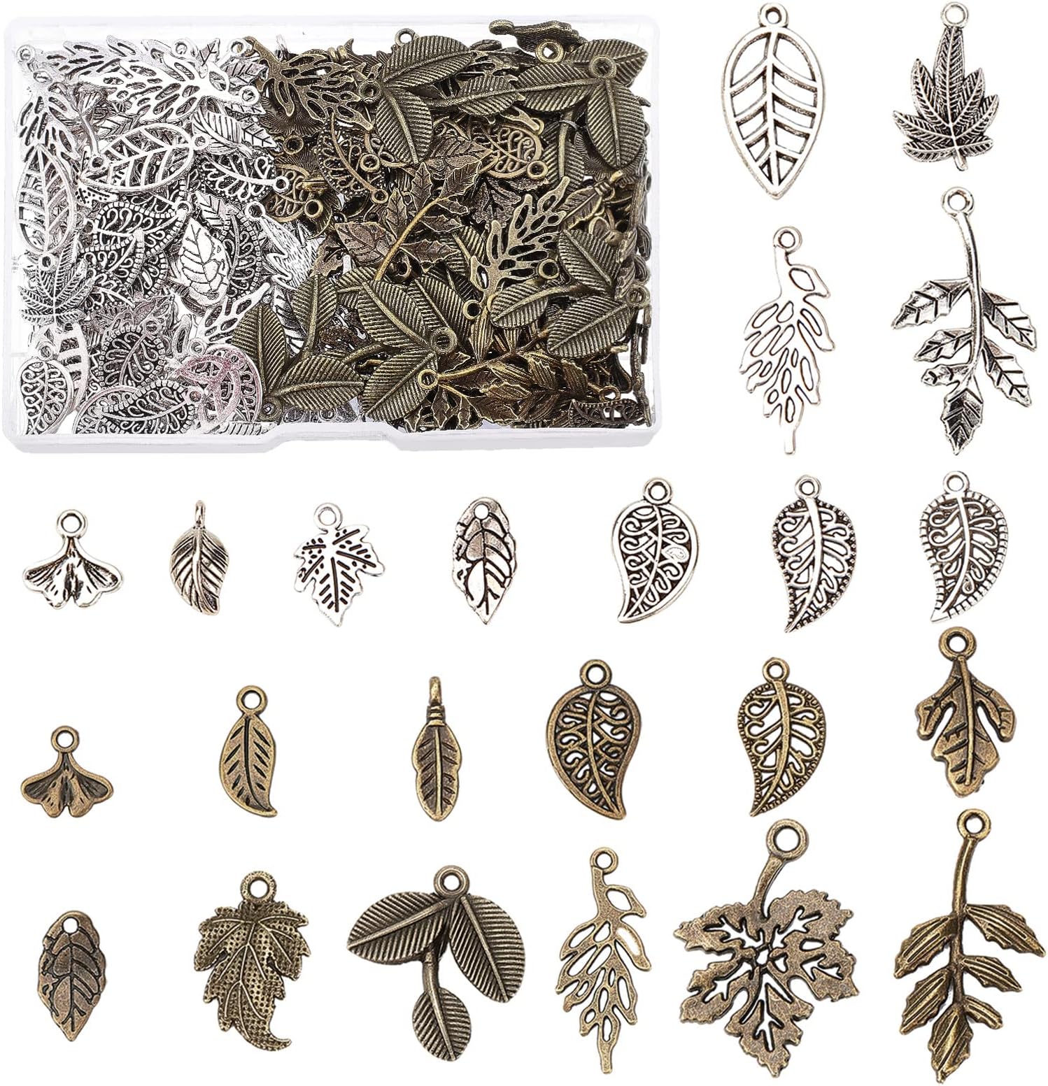Amazon.com: PH PandaHall 150pcs 15 Styles Tree Leaf Charms Pendants ...