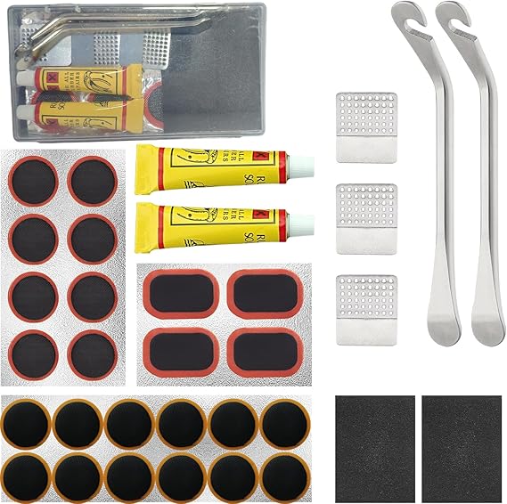 Amazon.com : 34 PCS Bike Tire Repair Kit, with 24 PCS Vulcanizing ...