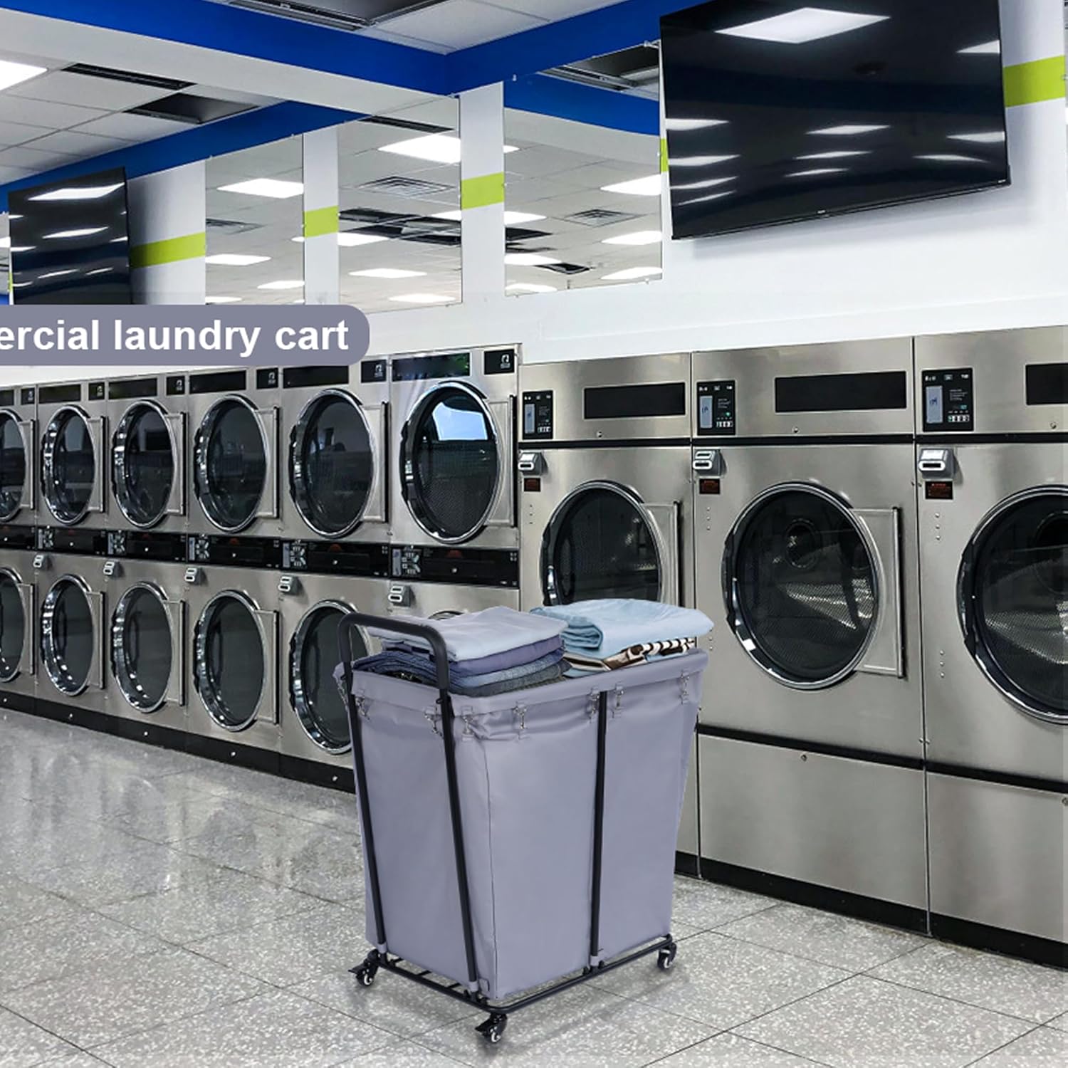 Laundry Cart with Lockable Wheels 2 Section, 240L Large Capacity ...