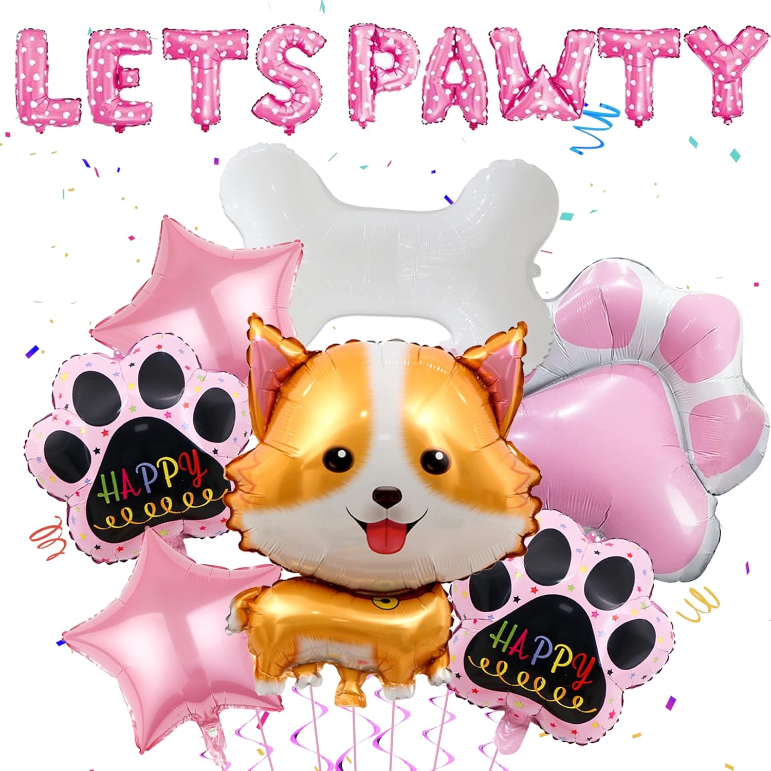 Amazon.com: 16 PCS Dog Balloons Cute Corgi Balloons Dog LETS PAWTY Dog ...