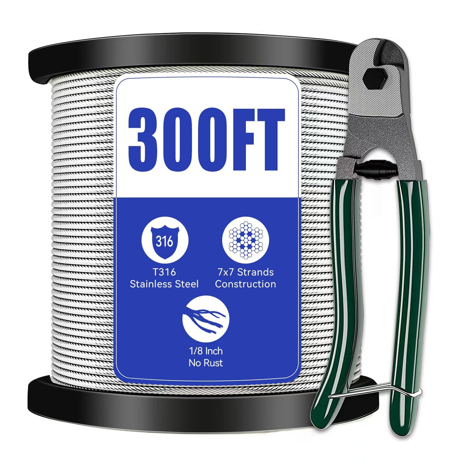 Marine Grade 1/8 Stainless Steel Cable,7x7 Strand Construction with ...
