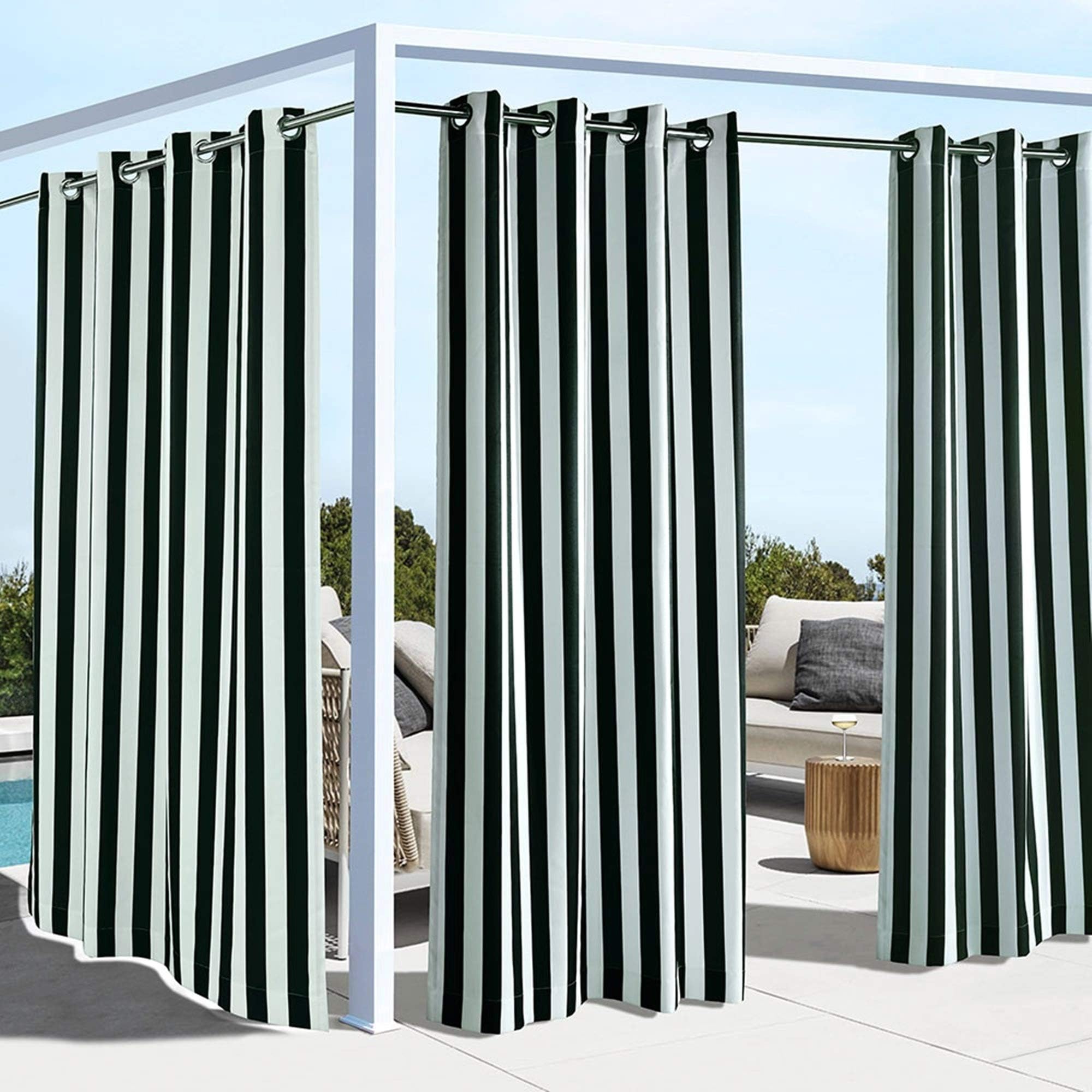 Amazon.com: Coastal Stripe Outdoor Curtain Panel with Grommets, 50 W x ...