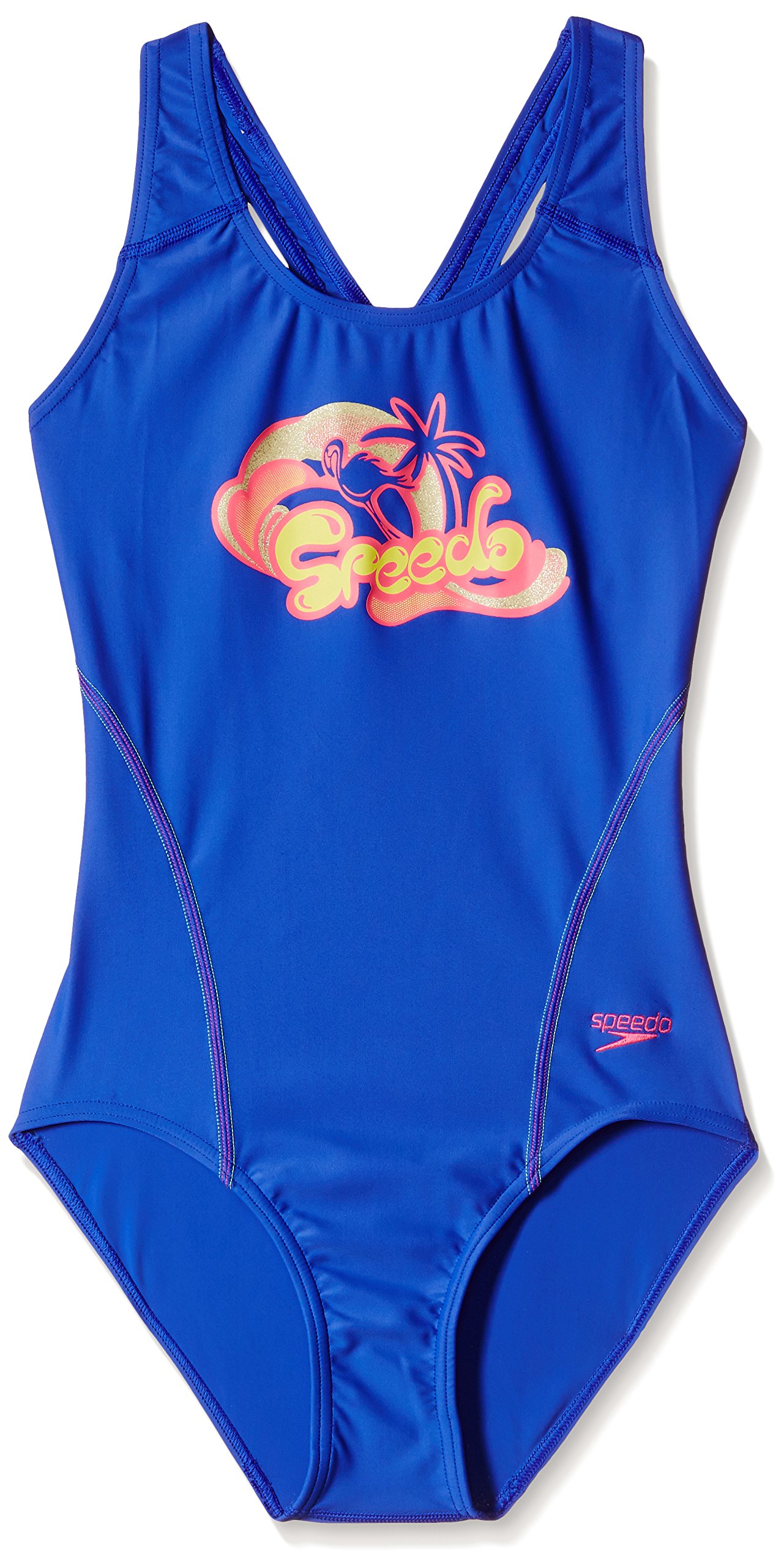 Buy Speedo Girl's Logo Placement Splashback Swimwear - Deep Peri & Fluo ...