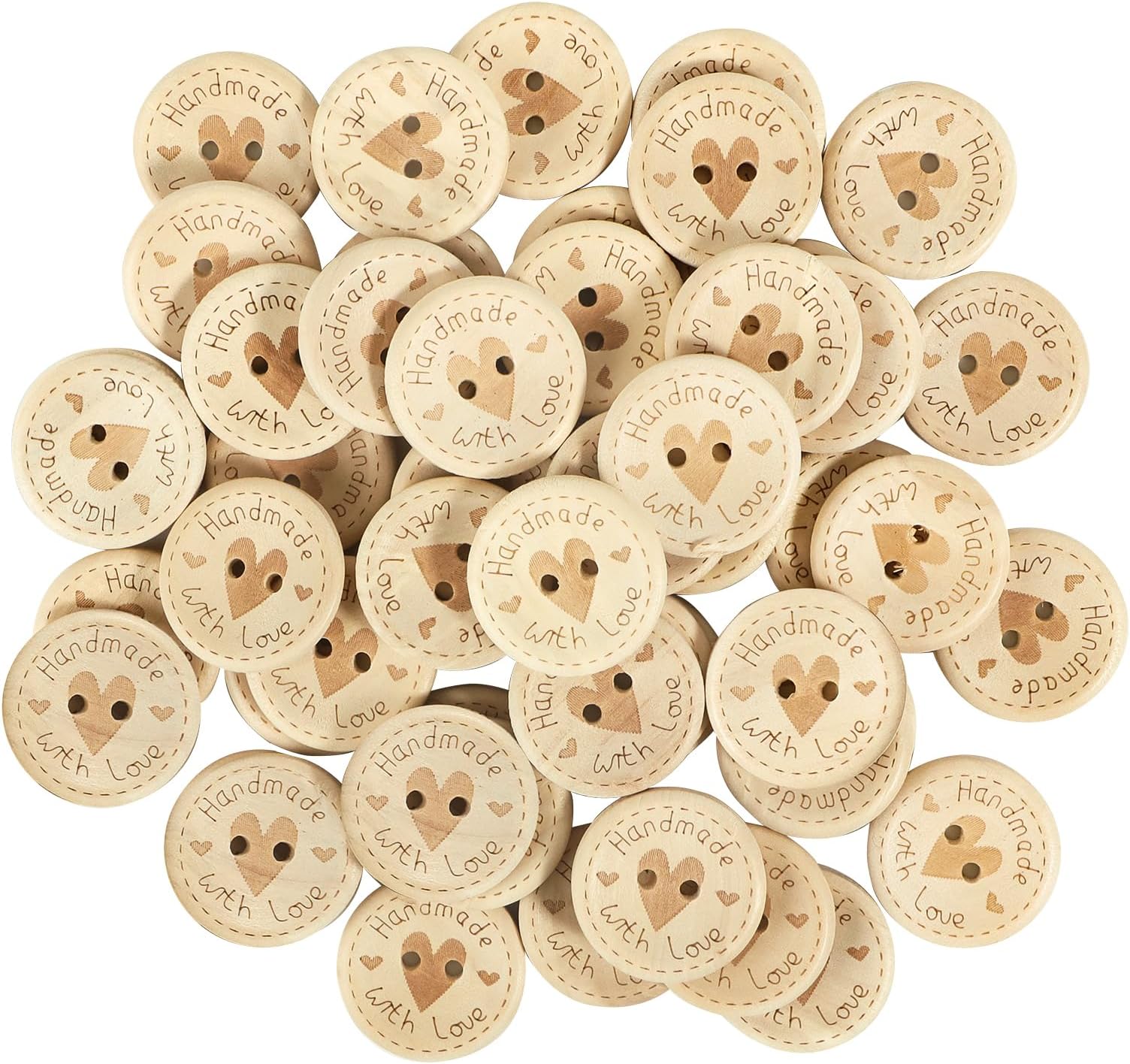 TUPARKA 50 Pcs Handmade with Love Wooden Button Natural Round Wooden ...