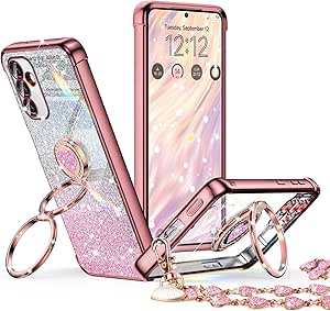 XYZ for Galaxy S25 Plus Case with Stand, Double Ring, Luxury Glitter Clear Phone Case for Women ...