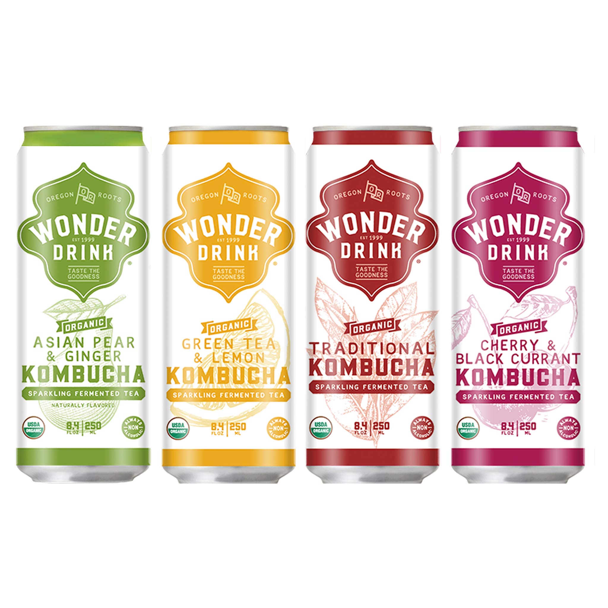 Buy Wonder Drink Kombucha Variety Pack of Sparkling Fermented Tea, 8.4 ...