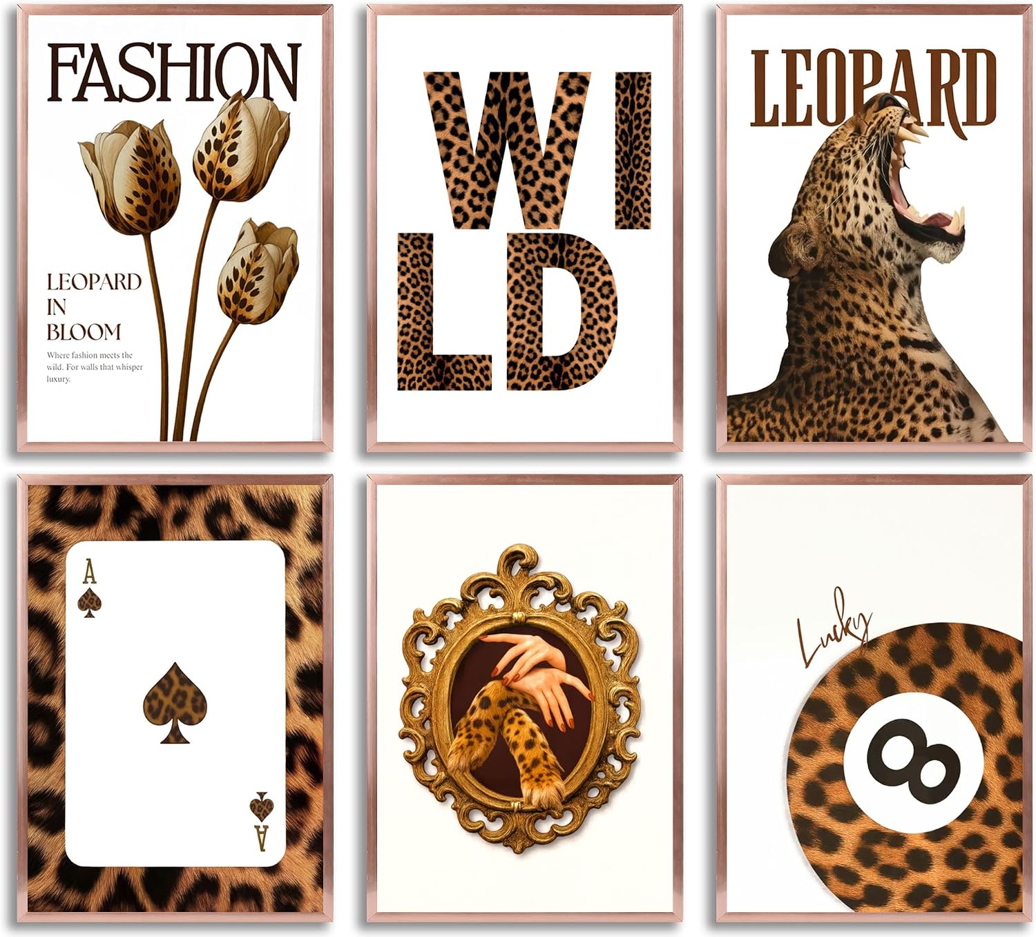 Amazon.com: 6pcs Trendy Leopard Canvas Wall Art Fashion Preppy Cheetah ...