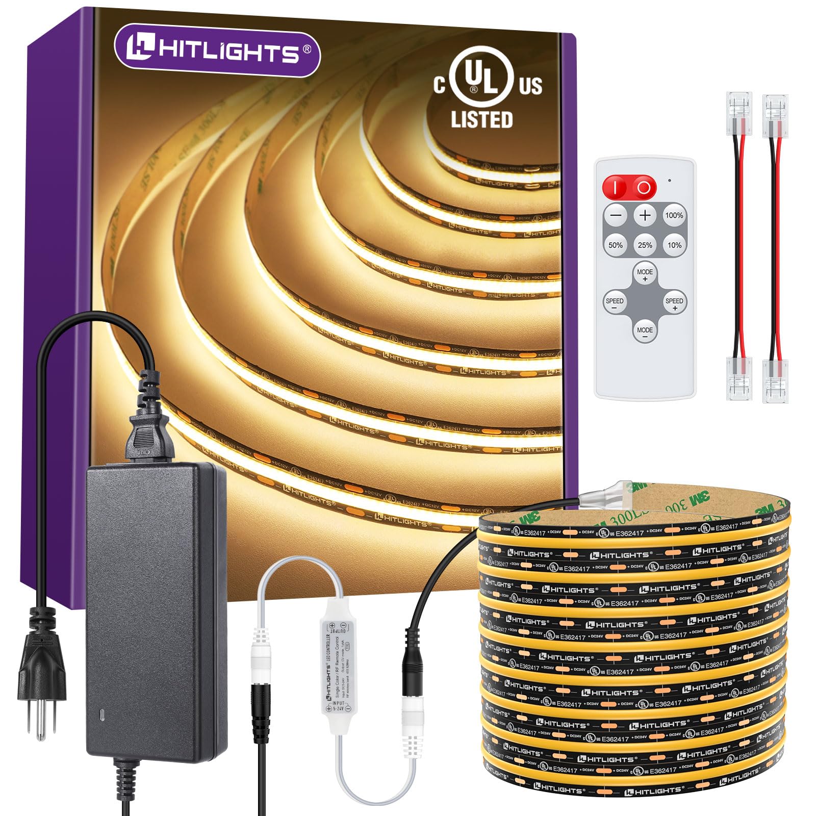 Amazon.com: HitLights COB LED Strip Lights Kit Warm White with Remote ...