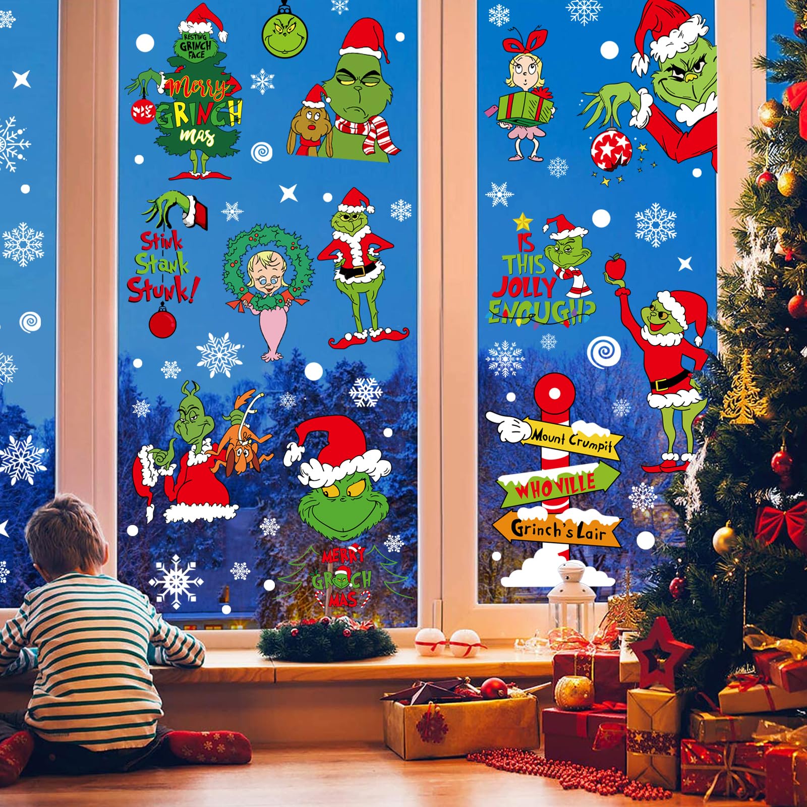 Christmas Window Stickers Large, Xmas Window Stickers, 113Pcs 9 Sheets ...