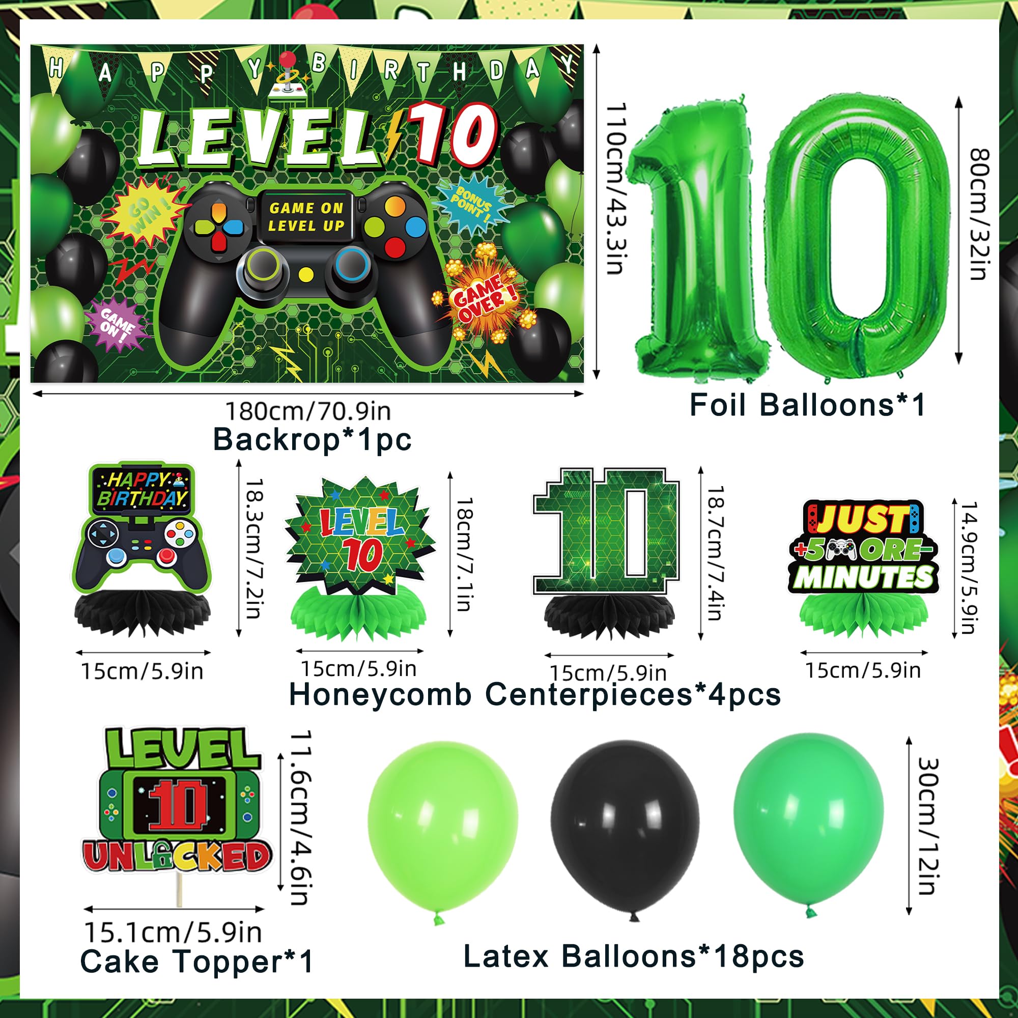Snapklik.com : Green 10th Birthday Decorations For Boys, Video Game ...