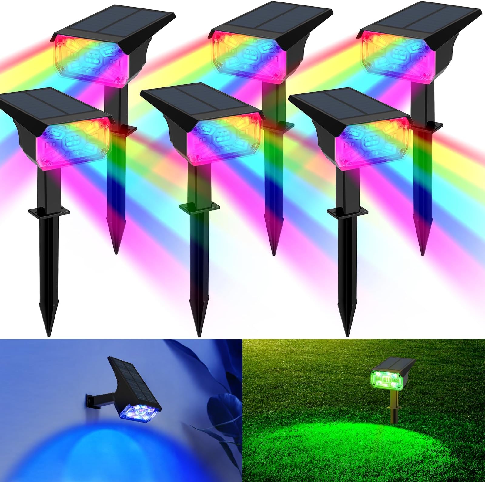 Barrina Solar Spot Lights Outdoor, 24 LEDs RGB Color Changing Solar ...