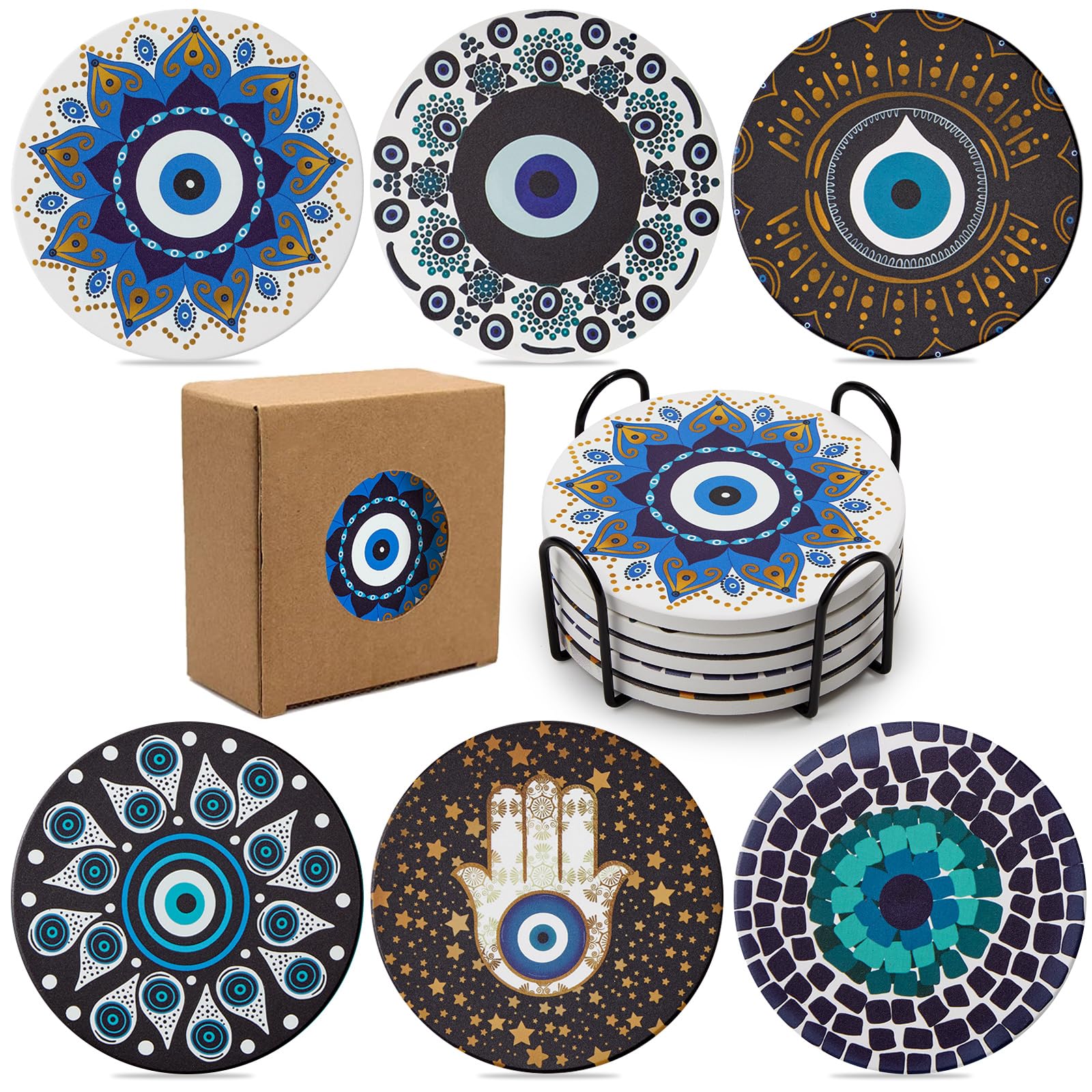 Amazon.com: Evil Eye Coasters Gifts for Women,Ojo Turco Stone and Cork ...
