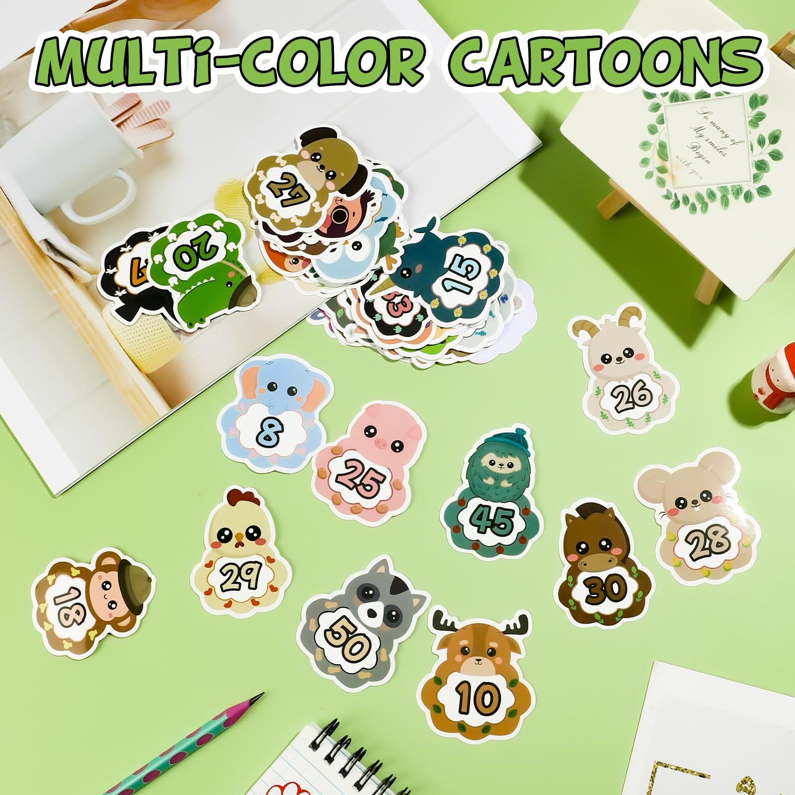 Snapklik.com : 50 Pieces Animal Numbers Stickers, Colorful Mini Number ...