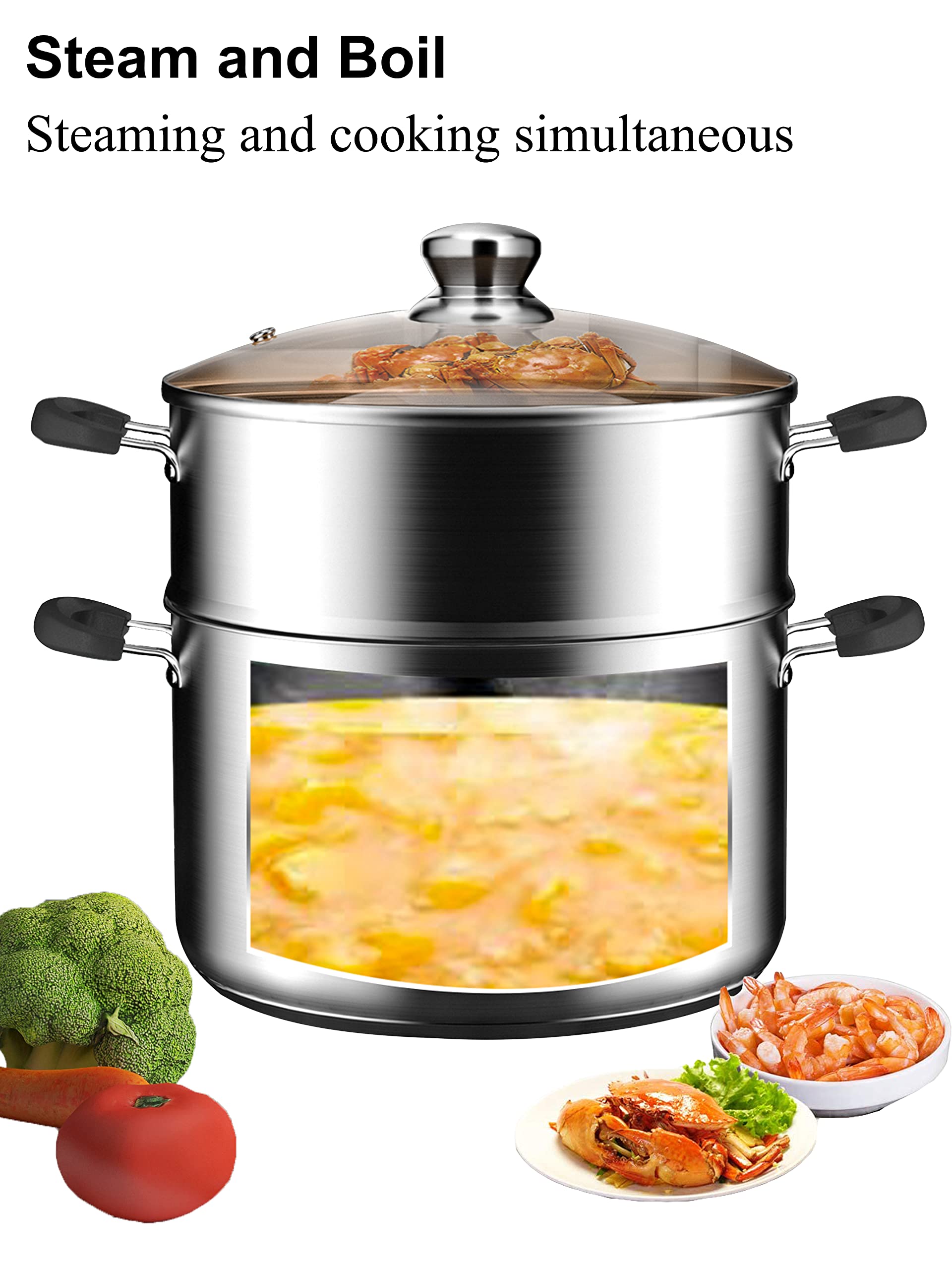 VENTION Stainless Steel Steamer for Cooking, 3 Quart Vegetable Steamer, 2 Tier Induction Steamer ...