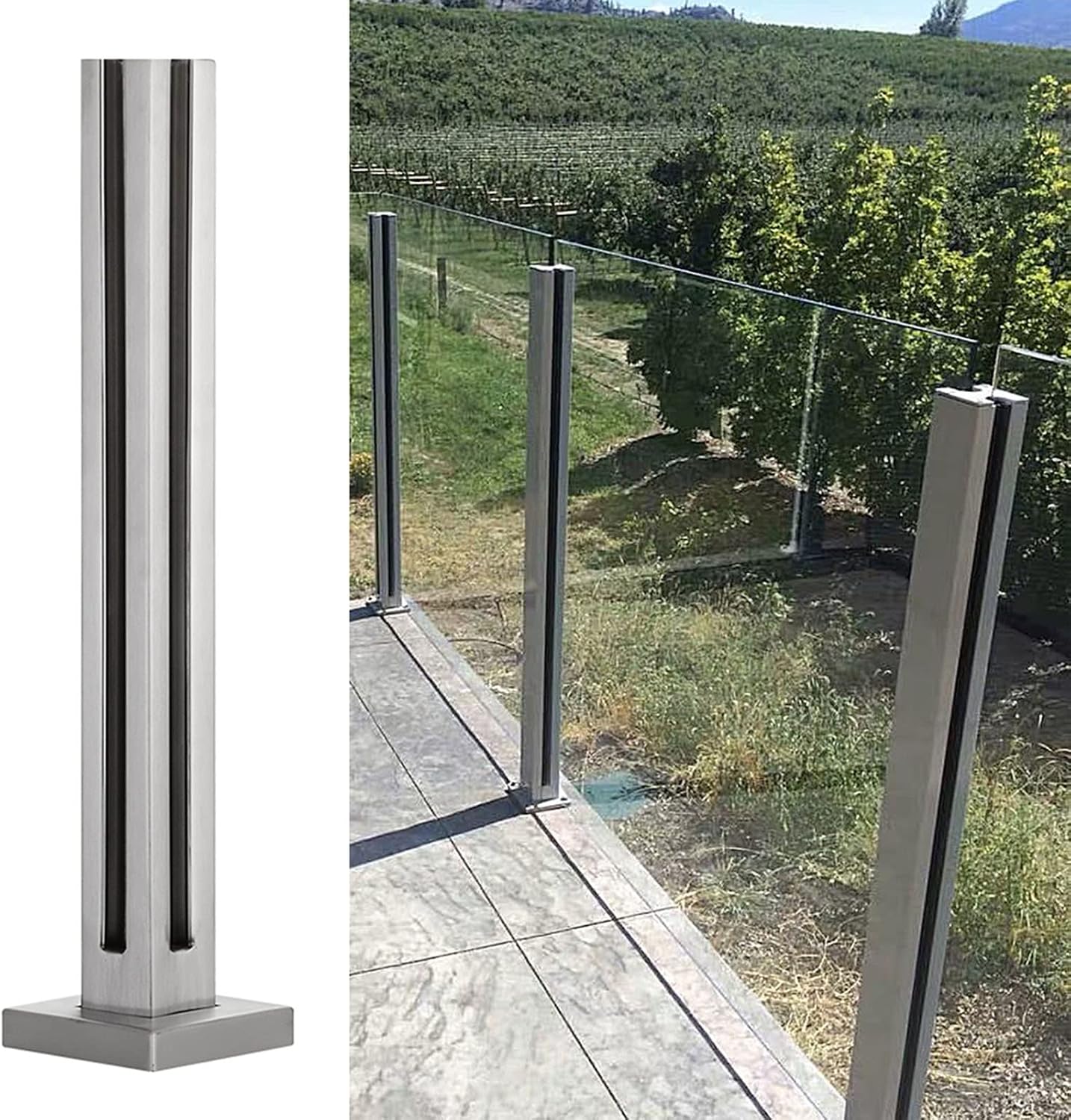 Amazon.com: Glass Railing Post, Silver Stainless Steel Square Glass ...