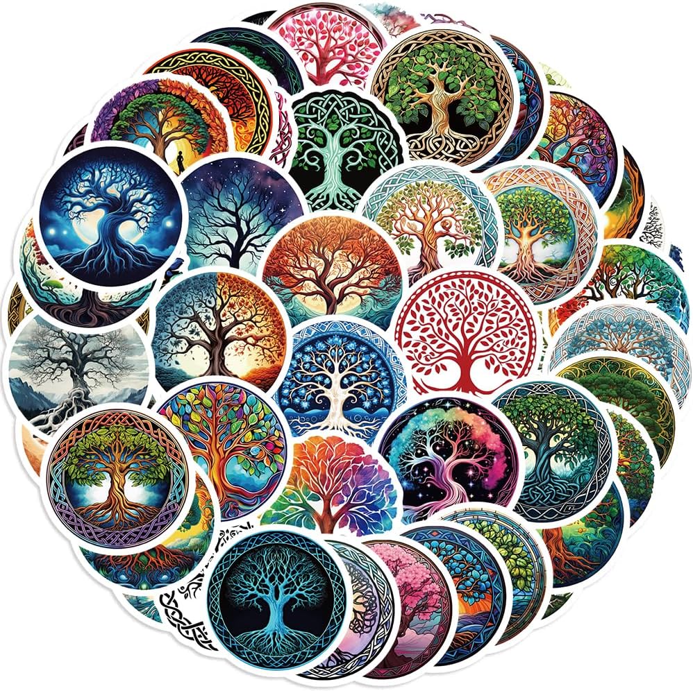 Amazon.com: 50Pcs Tree of Life Stickers, Waterproof Vinyl Decals for ...