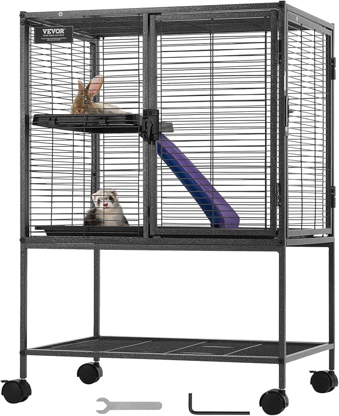 VEVOR 34" Rolling Metal Ferret Cage, Large 2-Tier Cage, Small Animal ...